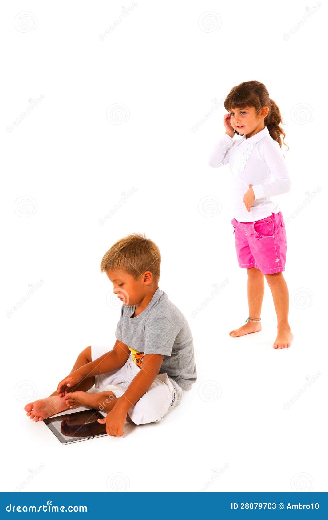 Children Using Digital Tablet and Mobile Stock Image - Image of casual ...