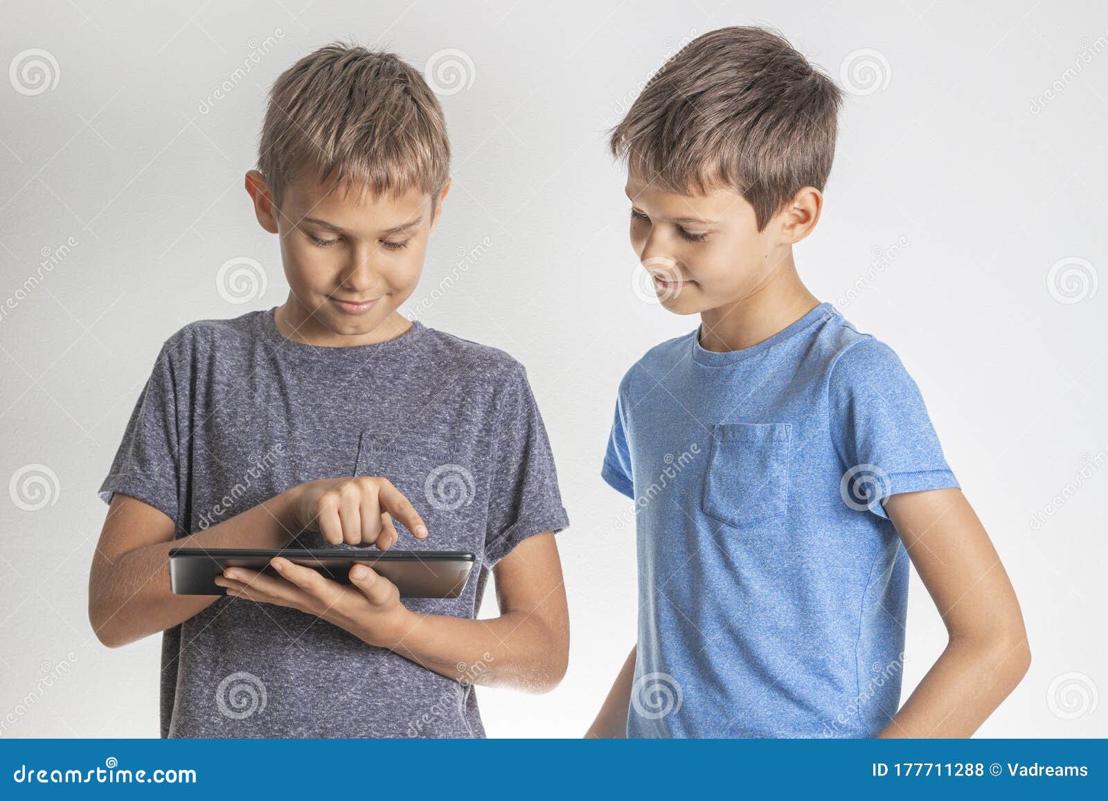 Children Using Digital Tablet Pc Computer. Technology, Online Learning ...