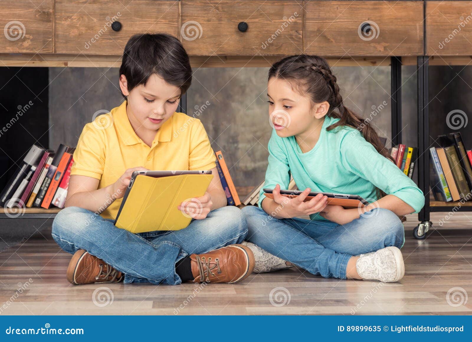 Children Using Digital Tablets Stock Image - Image of library ...