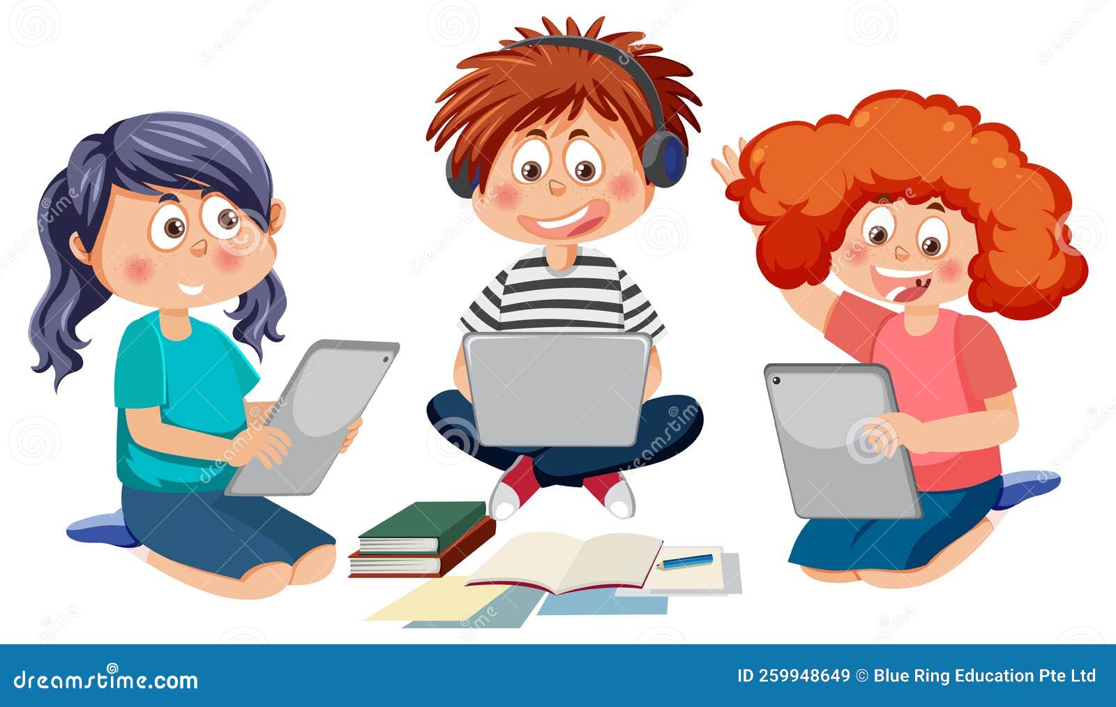 Children Using Laptop Cartoon Character Stock Vector - Illustration of ...
