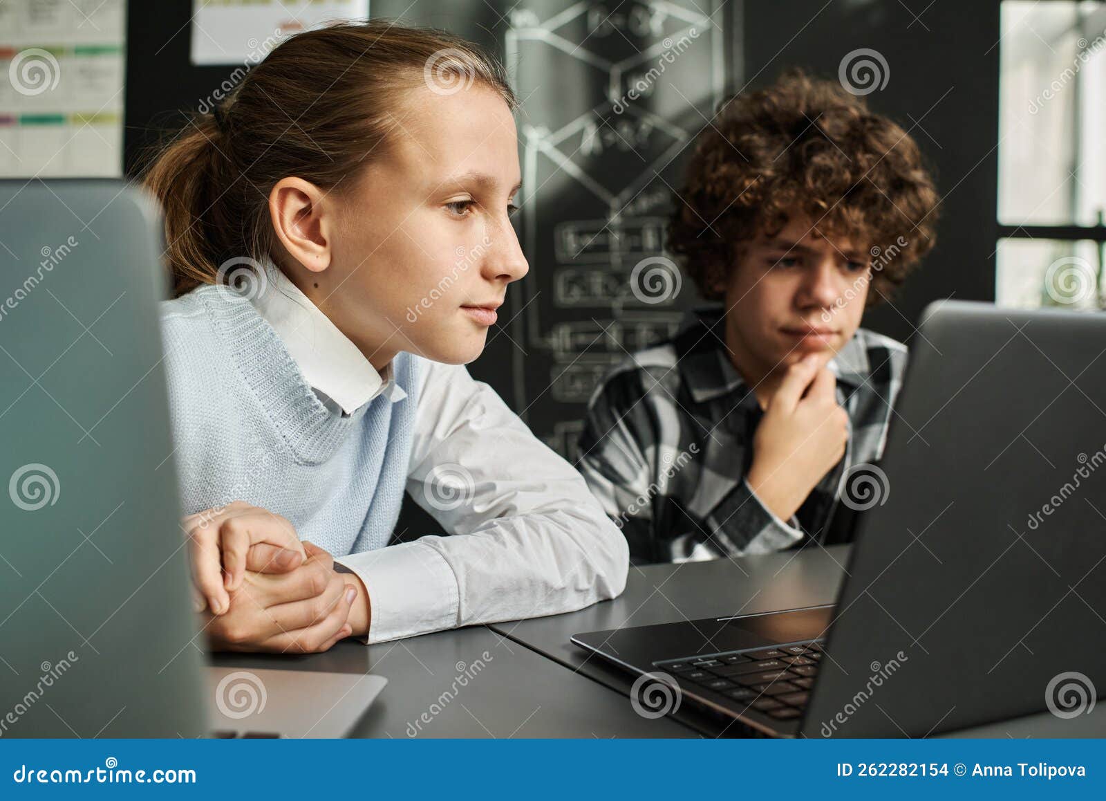 Children Using Laptop at Class Stock Photo - Image of information ...