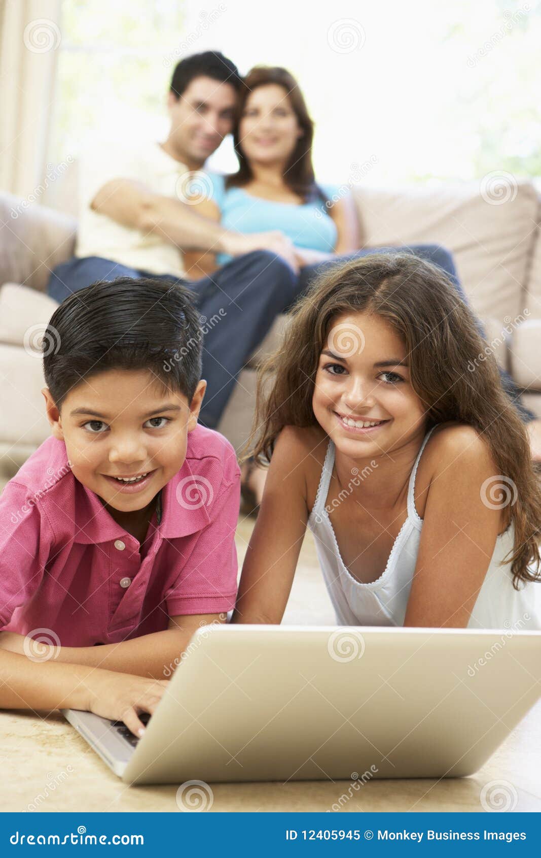 Children Using Laptop at Home Stock Image - Image of families, daughter ...