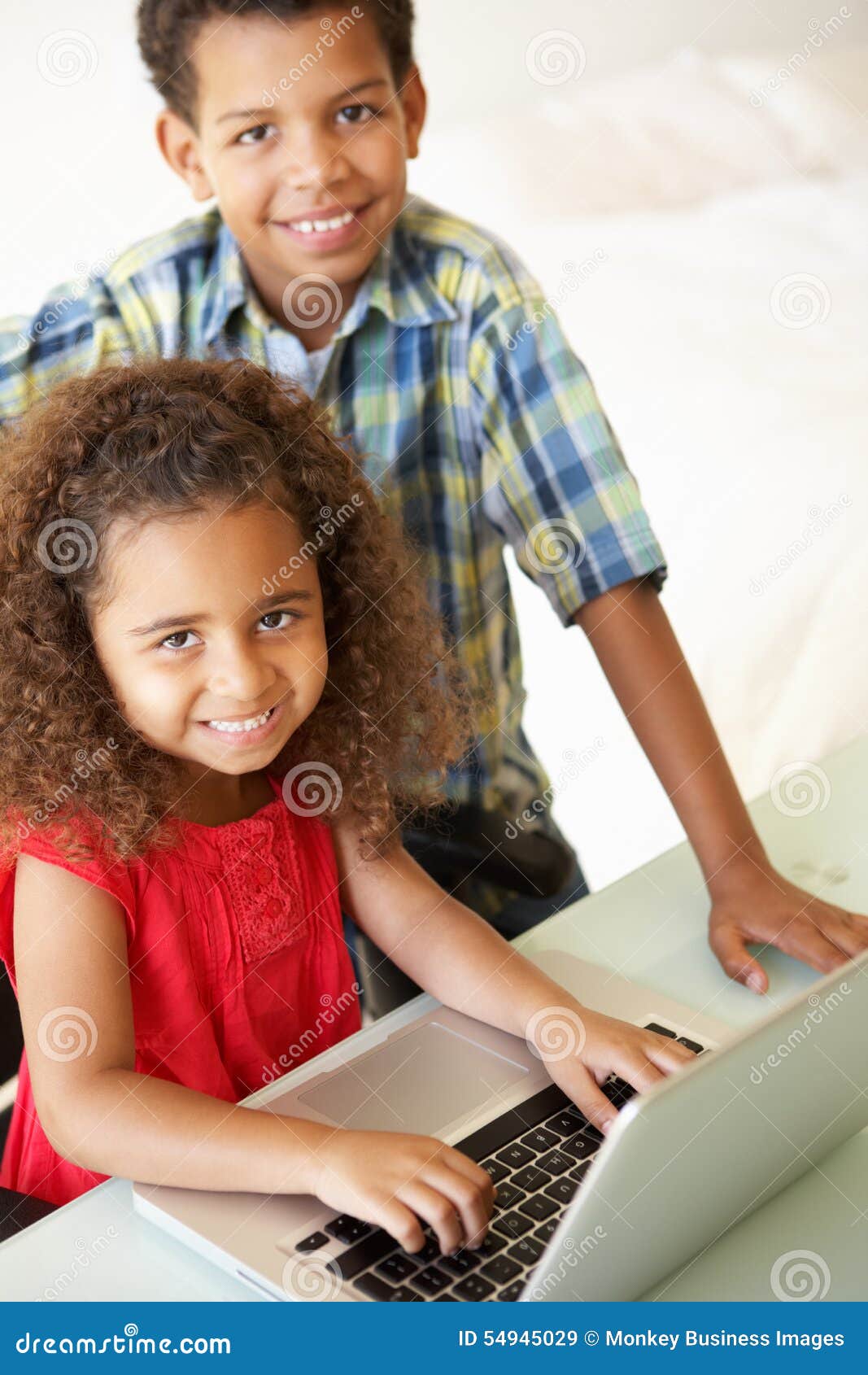 Children Using Laptop at Home Stock Image - Image of people, notebook ...
