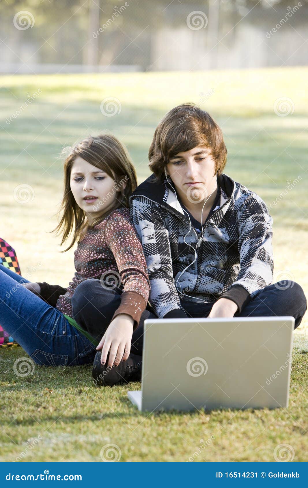 Children Using Laptop in Park Stock Image - Image of friendship ...
