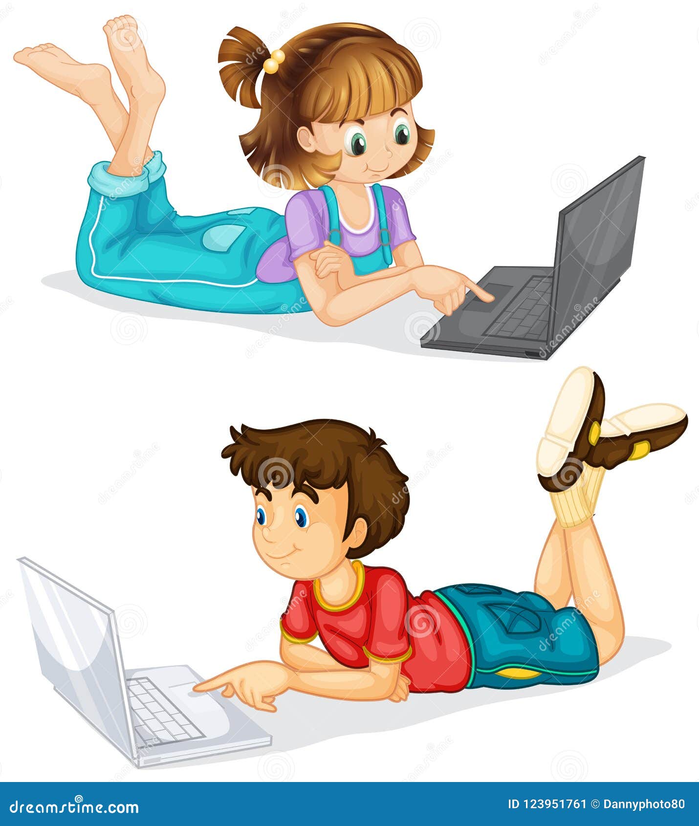 Children Using Laptop on White Background Stock Vector - Illustration ...