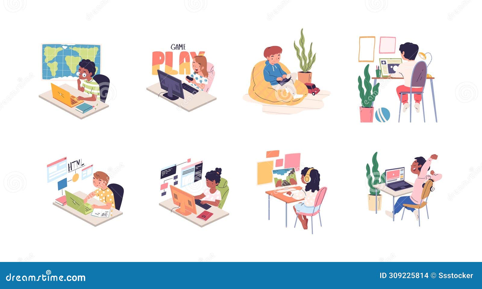 Children Using Pc. Child Students Computer Internet Technology, Kid ...