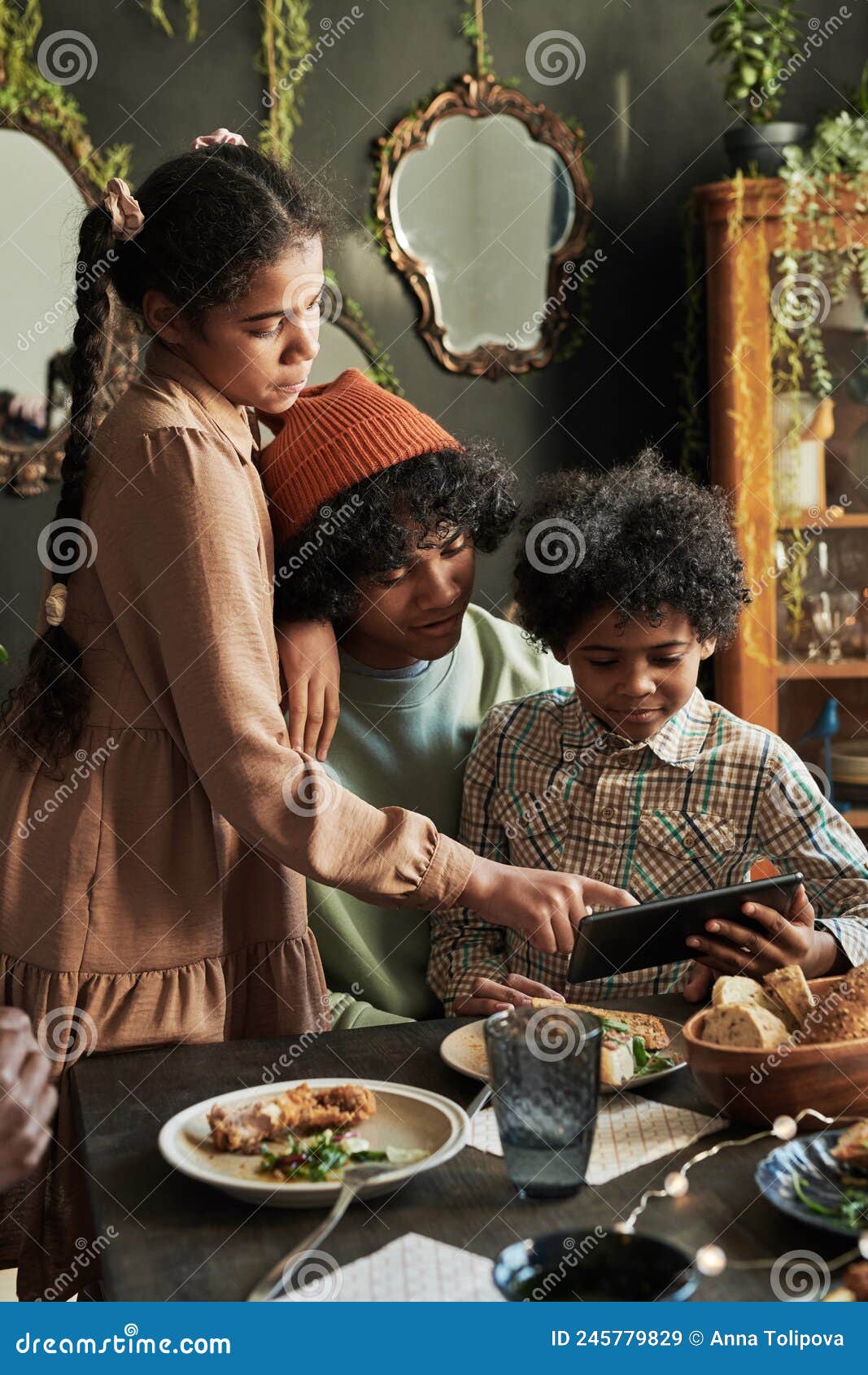 Children Using Tablet Pc during Lunch Time Stock Image - Image of girl ...