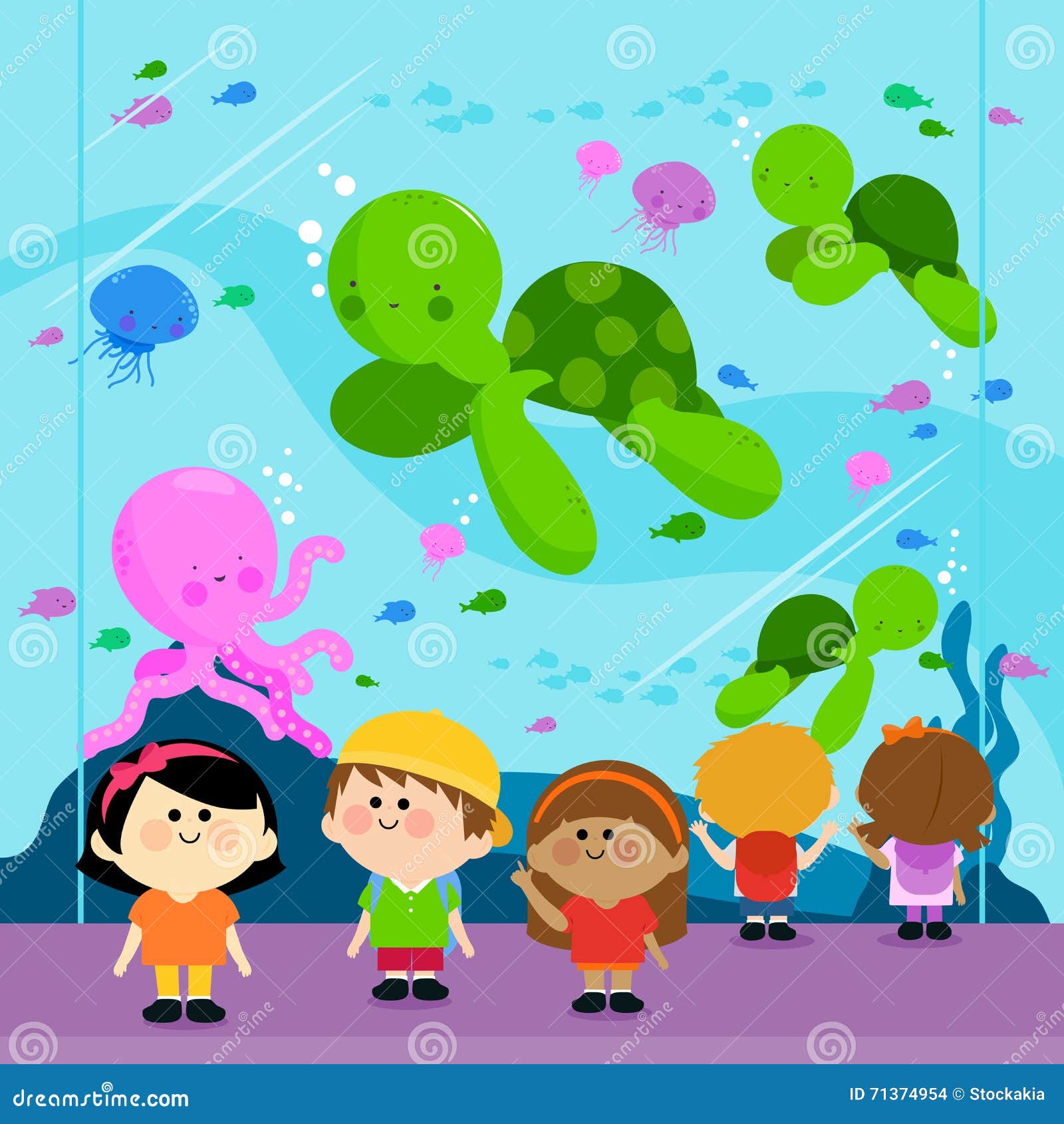 Children Visiting the Oceanarium. Vector Illustration Stock Vector ...