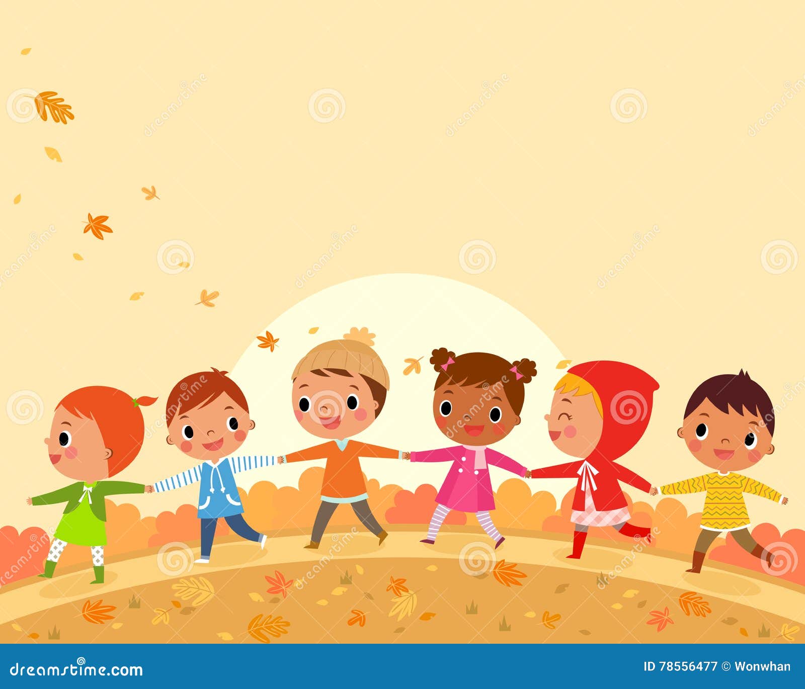 Children Walk on a Beautiful Autumn Day Stock Vector - Illustration of ...