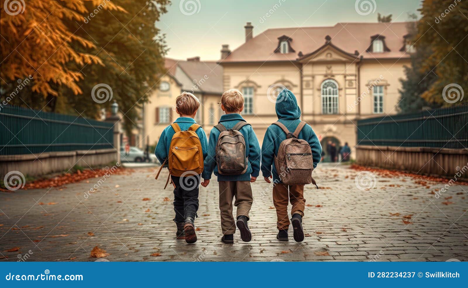 Children Walking Back Home from School with Backpacks. Generated AI ...