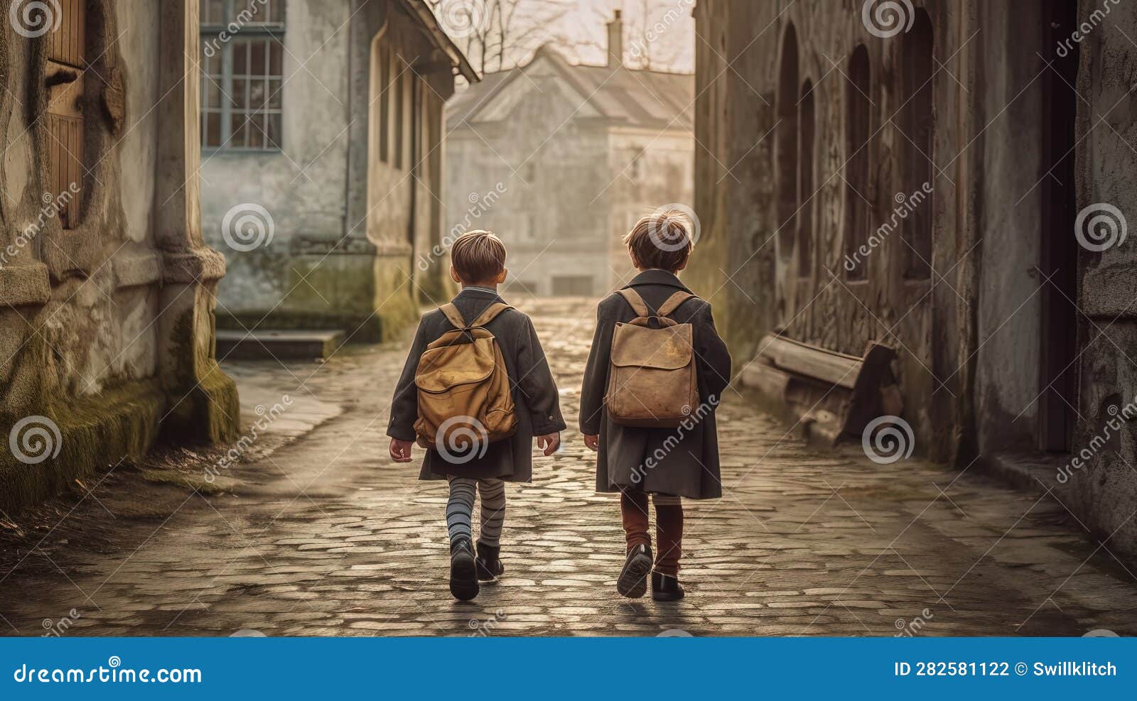 Children Walking Back Home from School with Backpacks. Generated AI ...
