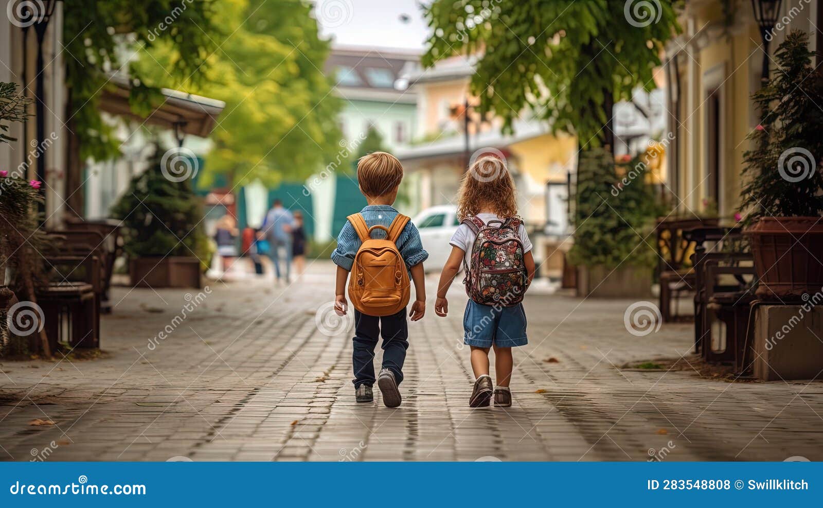 Children Walking Back Home from School with Backpacks. Generated AI ...