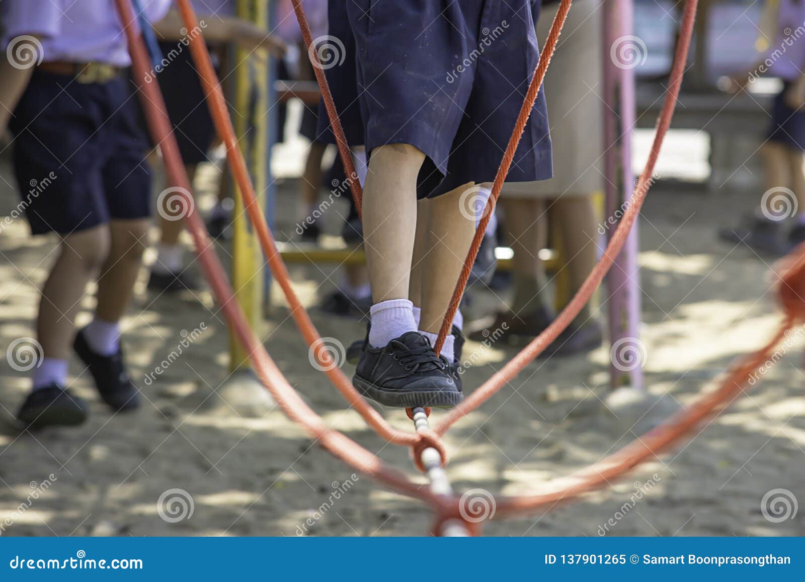 Children Walking on the Wire Rope are Doing the Activity Stock Image ...