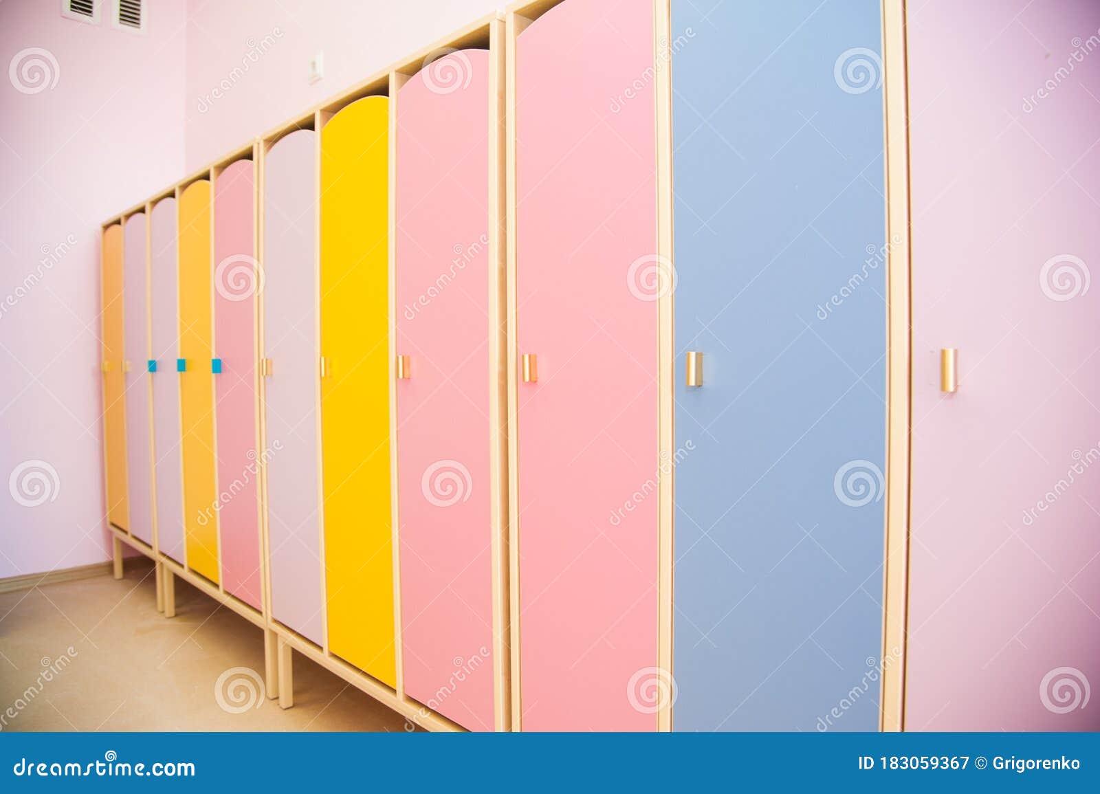 Children Wardrobes for Clothes in the Kindergarten Stock Image - Image ...