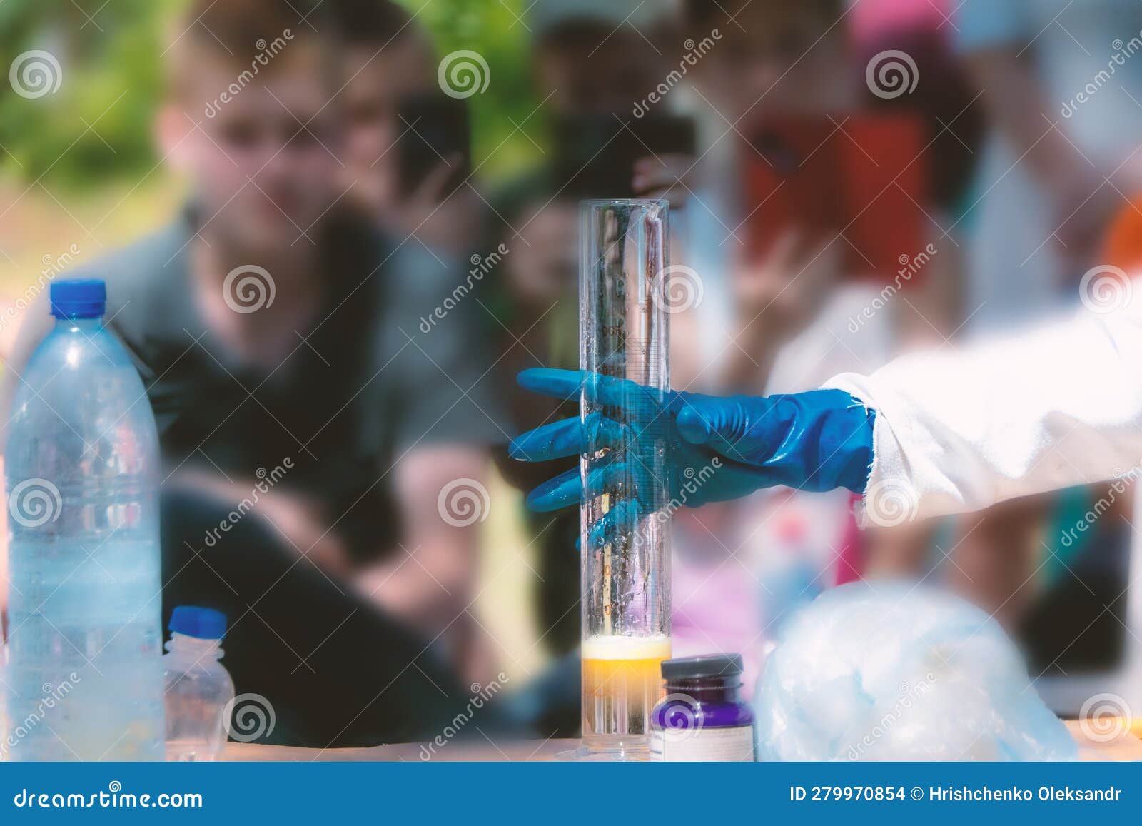 Children Watching a Chemical Experiment in the Park Stock Photo - Image ...