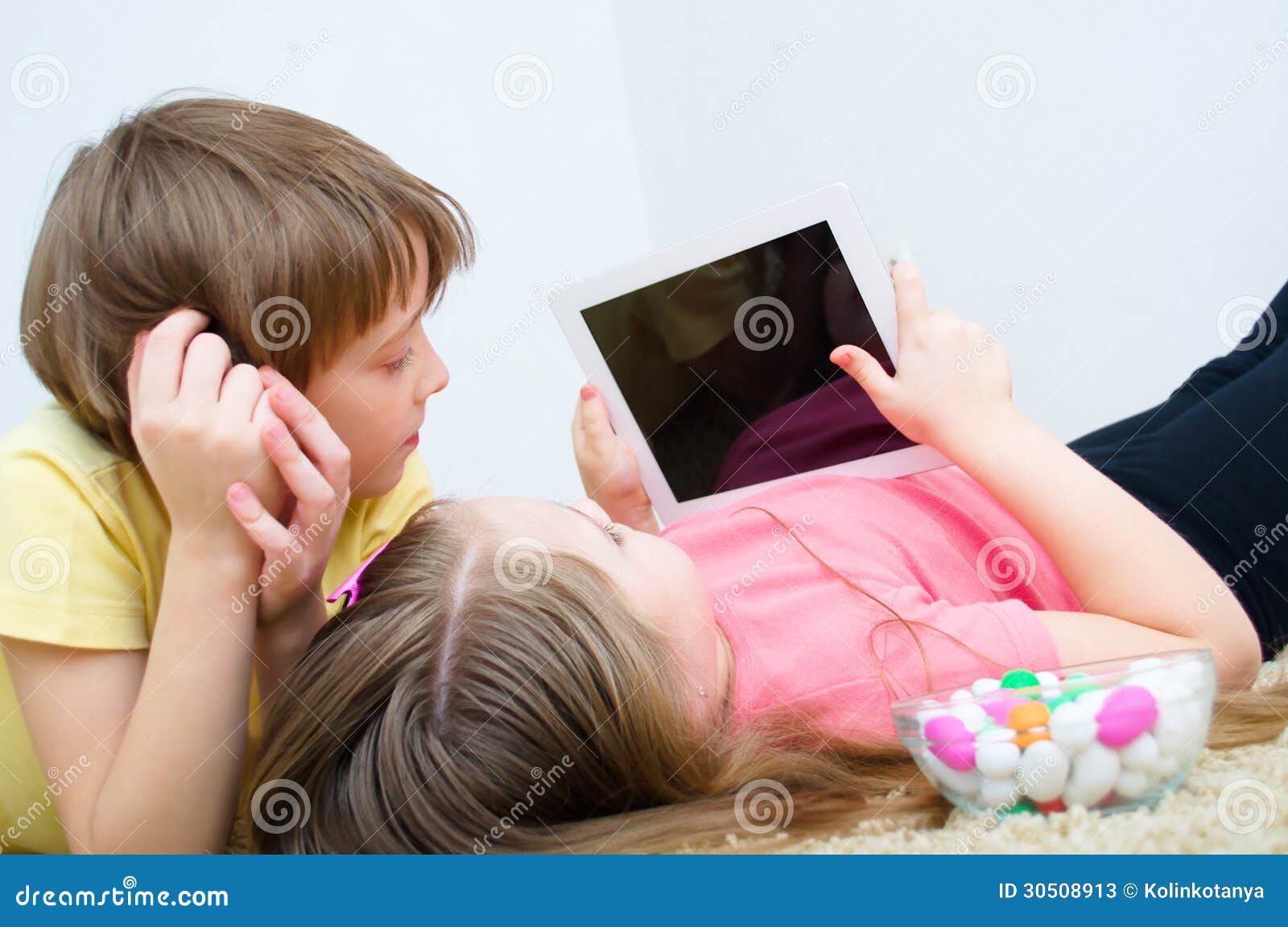 Children watching tablet stock image. Image of attractive - 30508913