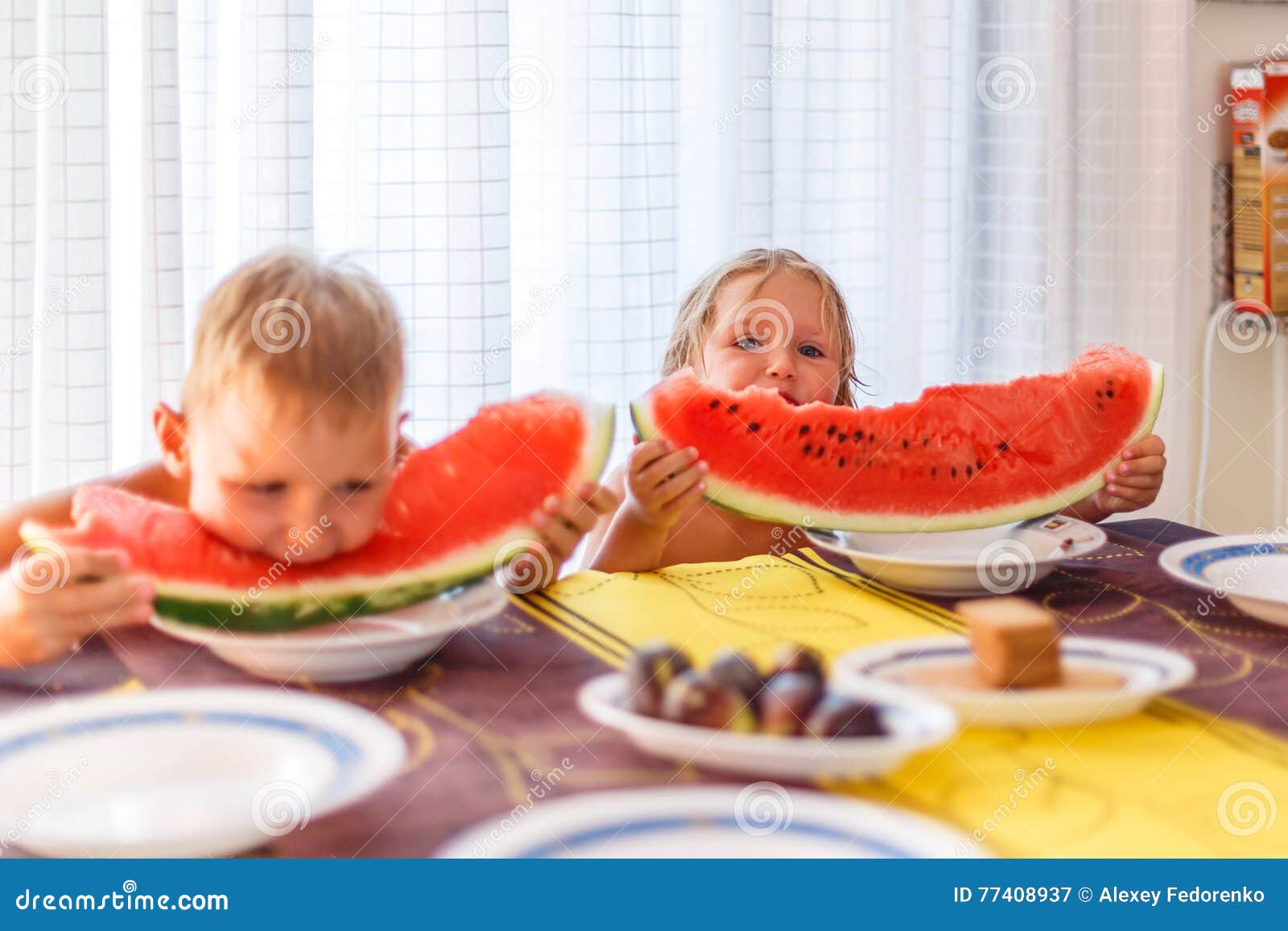Children with Water Melon, Summer Stock Image - Image of food ...