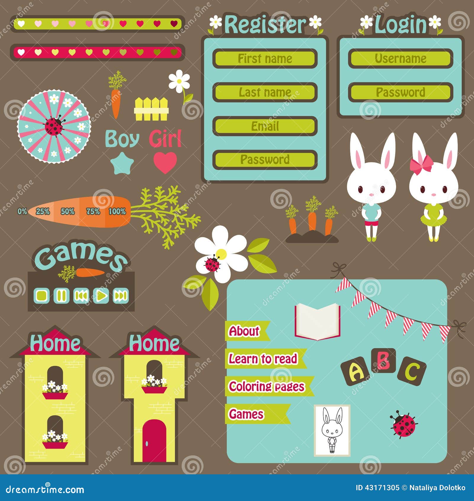 Children Website Vector Icons Set Stock Vector - Illustration of media ...