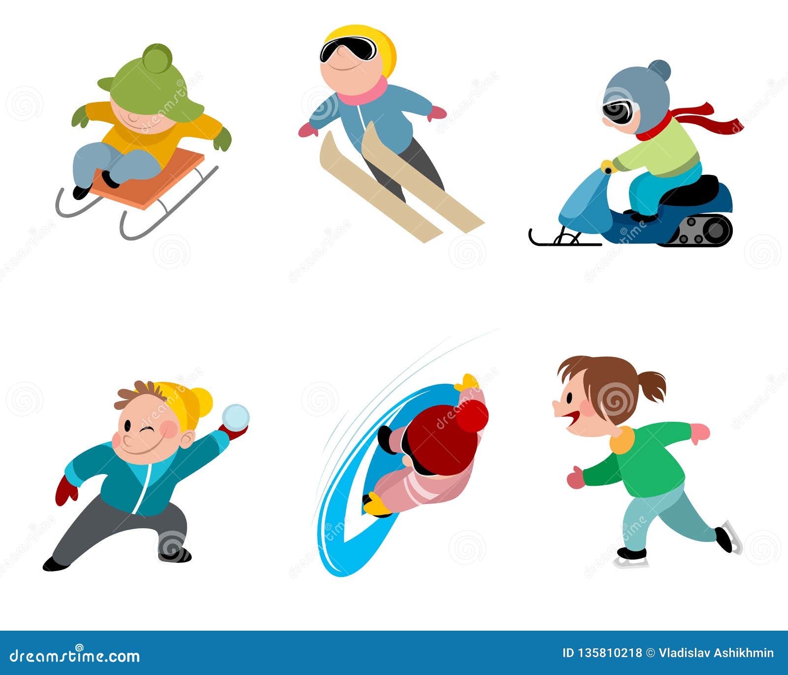 Children and winter games stock vector. Illustration of blue - 135810218