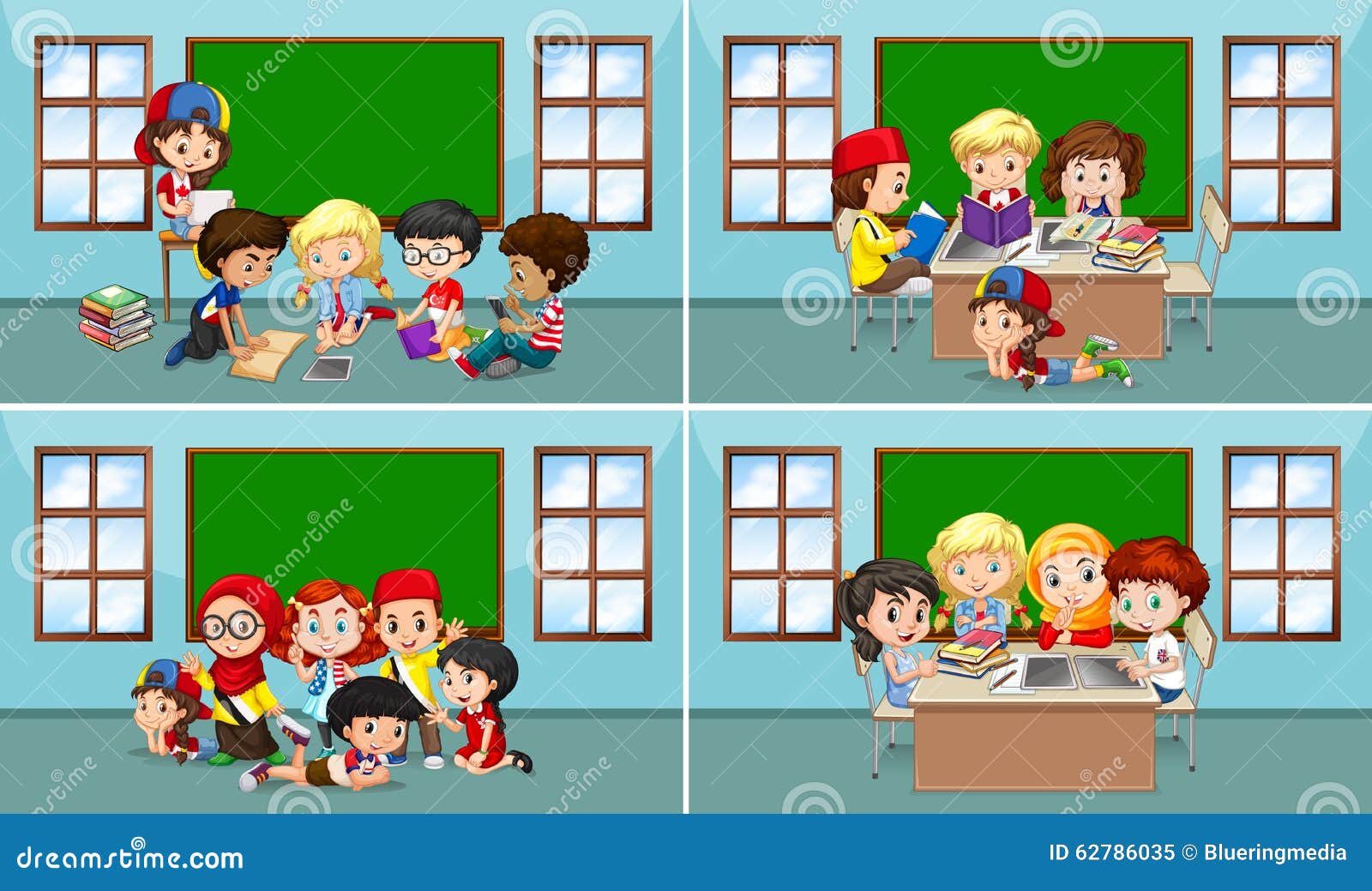 Children Working in the Classroom Stock Vector - Illustration of room ...