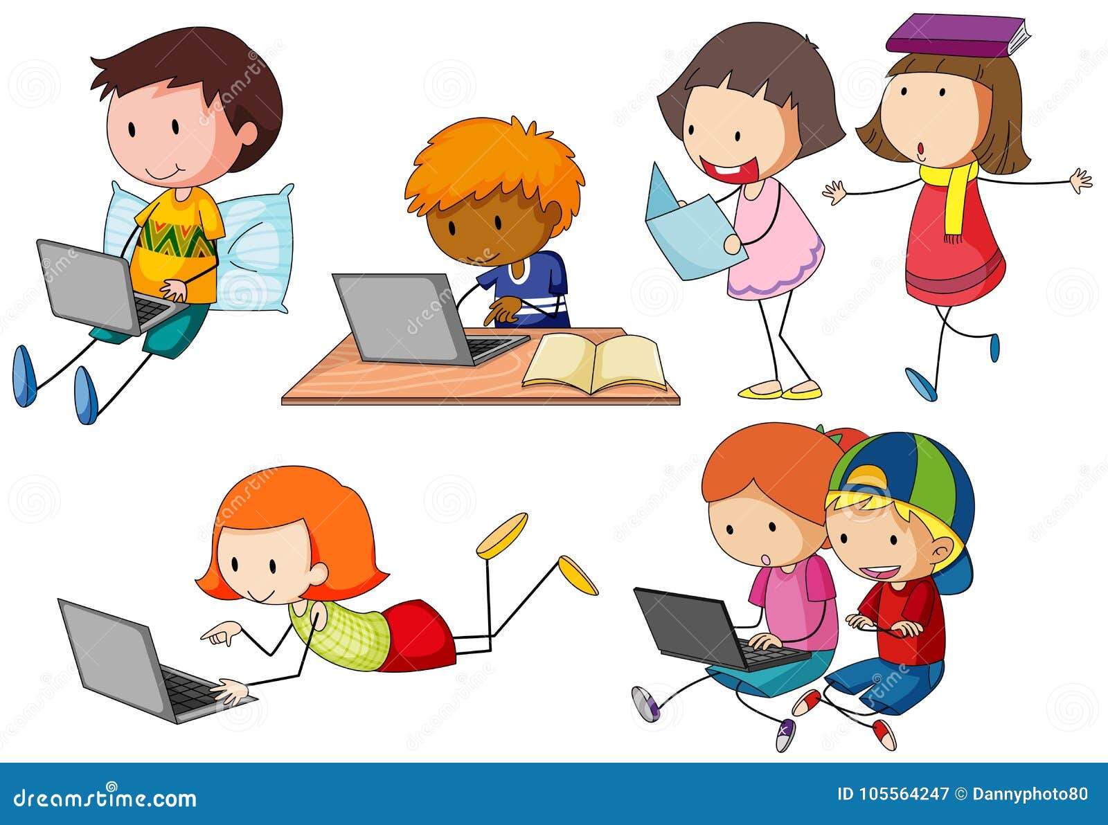 Children Working on Computer Laptop Stock Vector - Illustration of ...