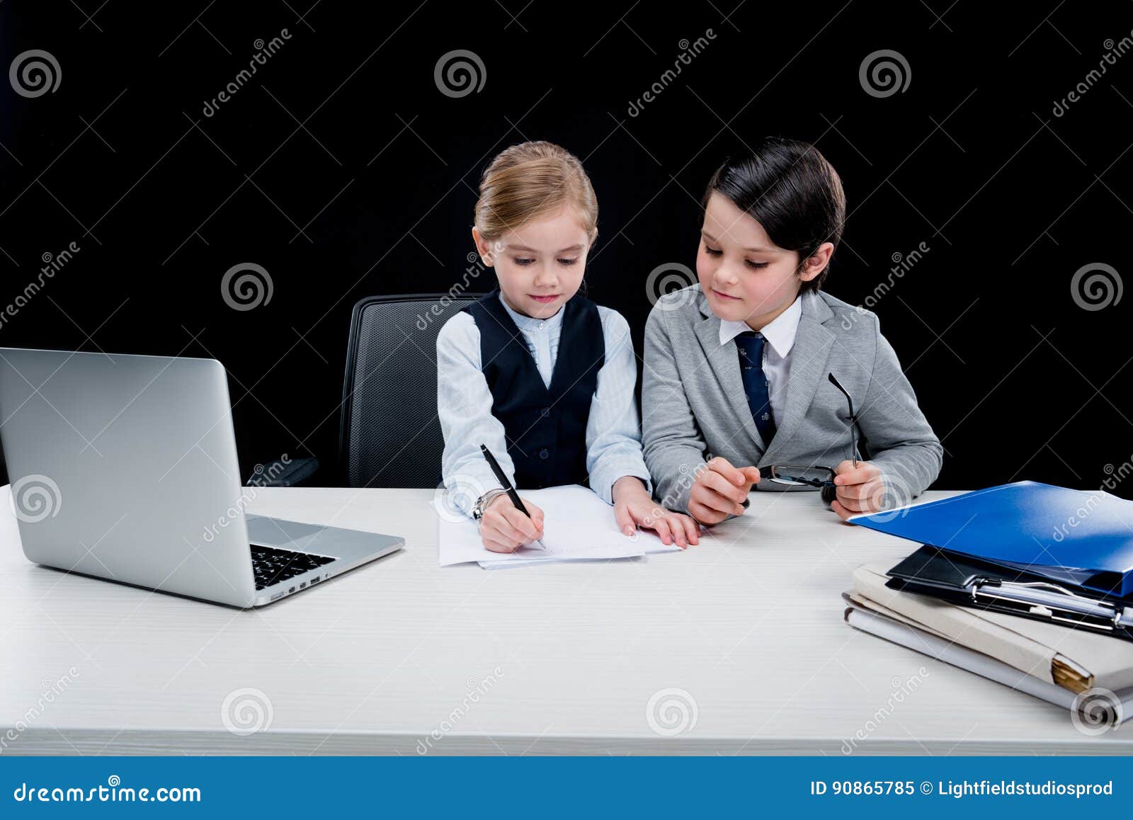 Children Working with Documents at Workplace Stock Image - Image of ...