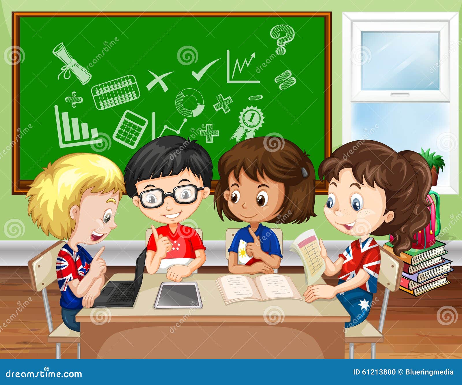 Children Working In Group In The Classroom Stock Vector - Image: 61213800