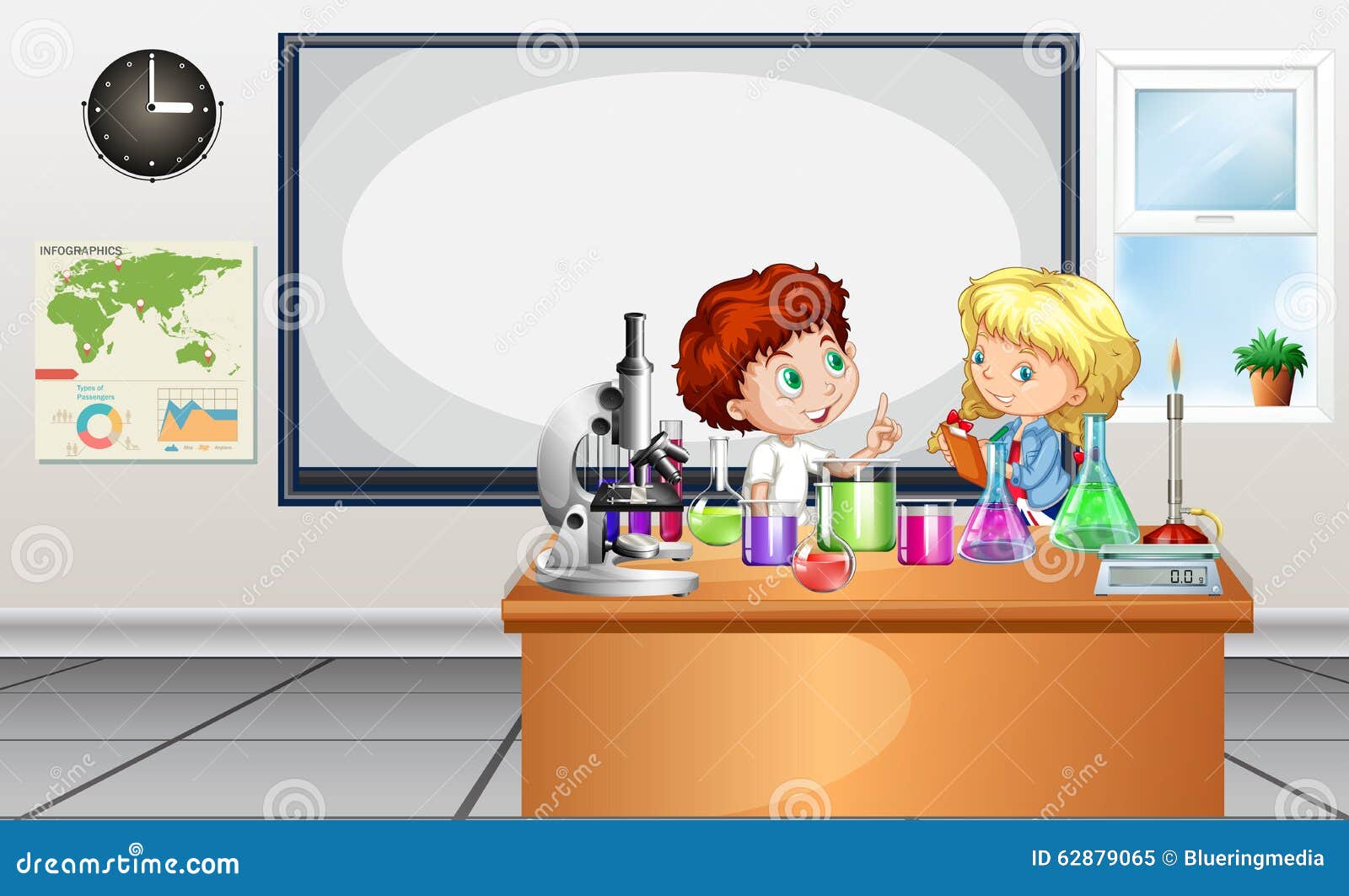 Children Working on Lab Experiment Stock Vector - Illustration of small ...