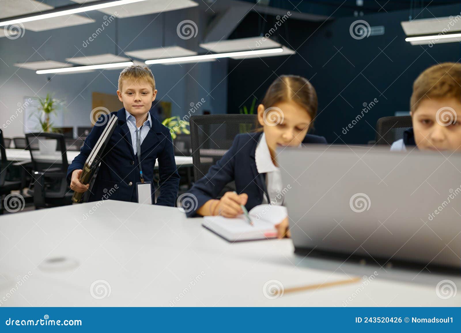 Children Working on Laptop in Modern Office Stock Photo - Image of ...