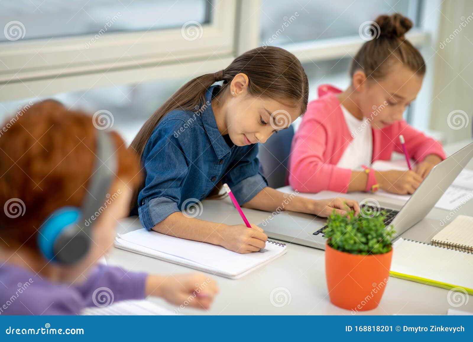 Children Working at the Lesson Using Helpful Devices Stock Image ...