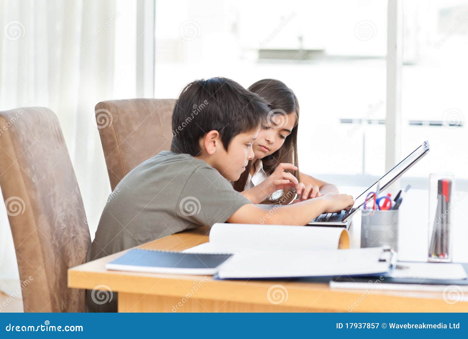 Children Working on Their Laptop Stock Image - Image of internet ...