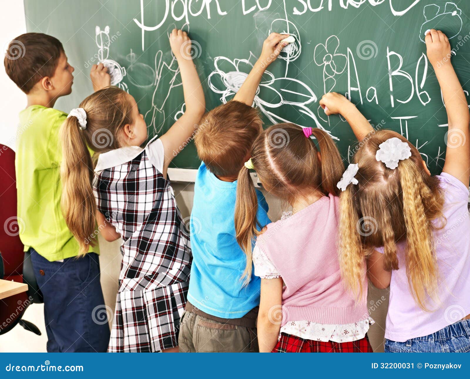 Children Writing on Blackboard. Stock Image - Image of chalk, childhood ...
