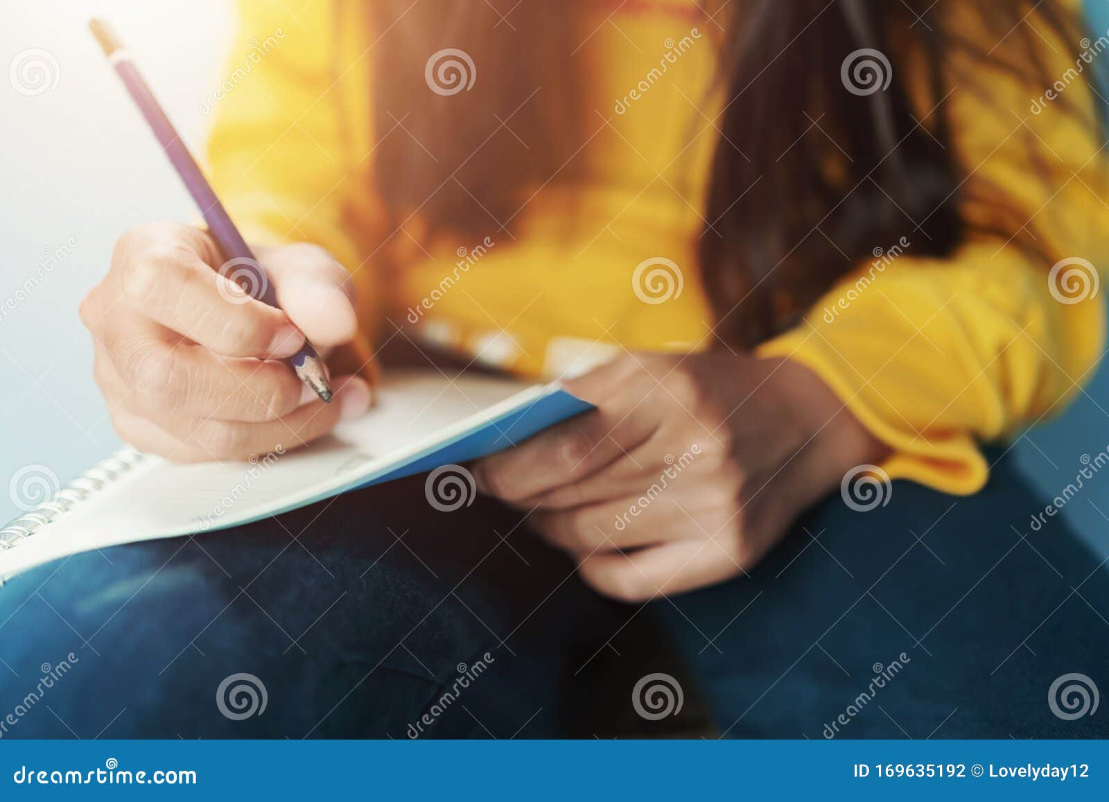 Children Writing on Notebook by Pencil Stock Photo - Image of ...