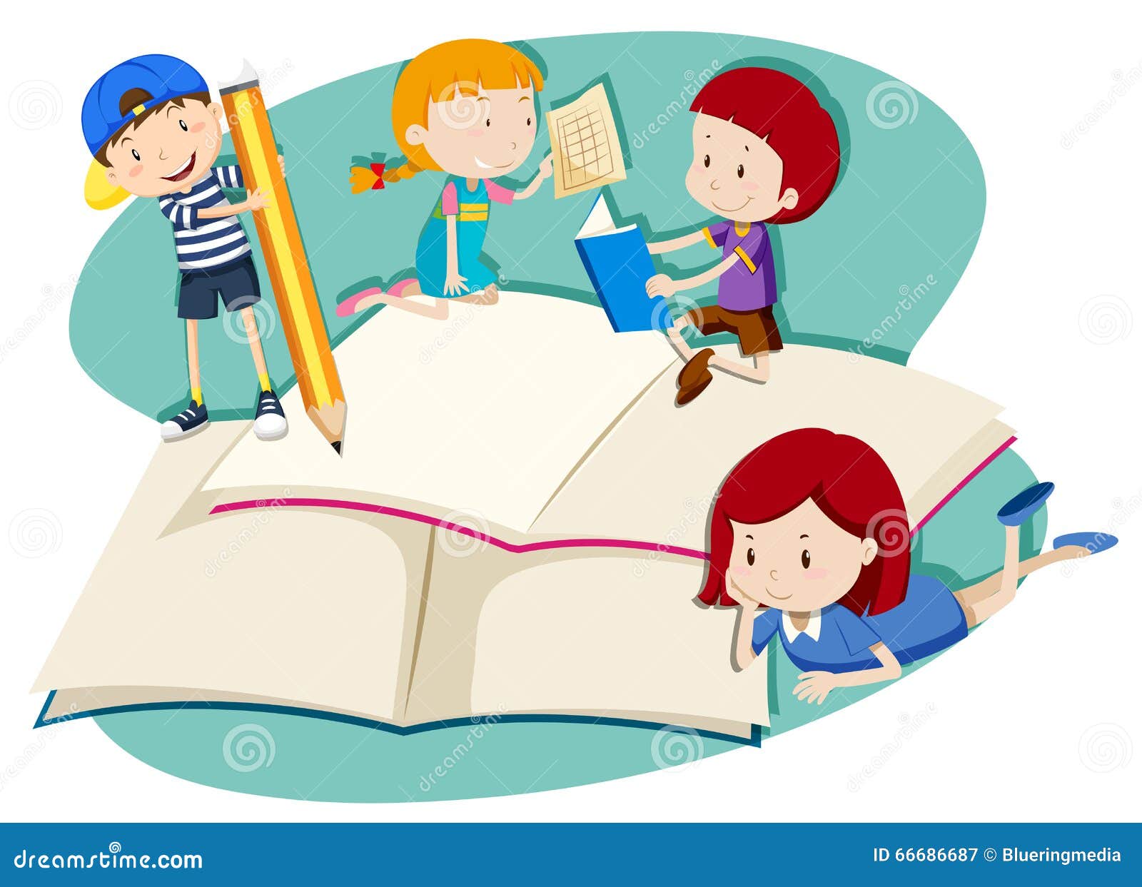 Children Writing Cartoon Vector | CartoonDealer.com #115025355