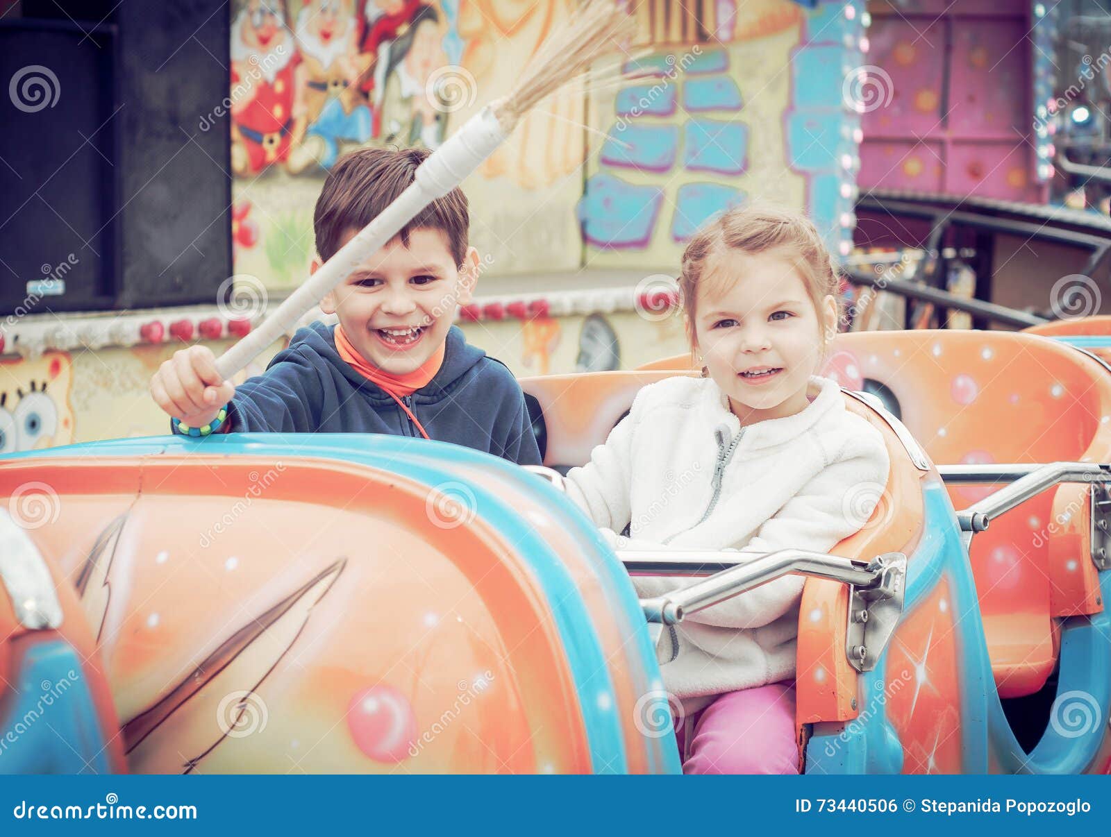 Childrens in Amusement Park. Stock Photo - Image of recreation, child ...
