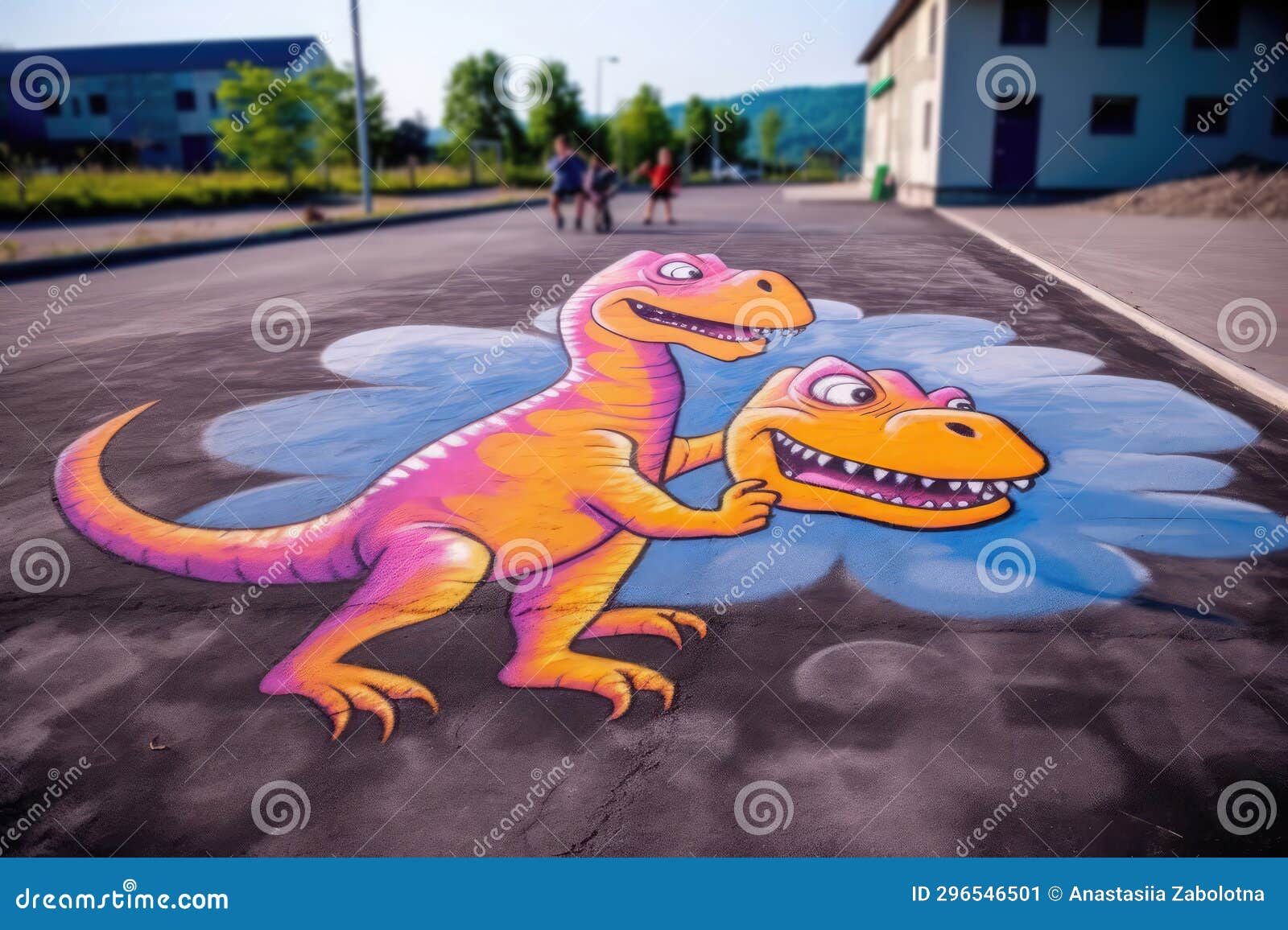 Childrens Drawing on the Asphalt with the Dinosaur Park. Generative AI ...
