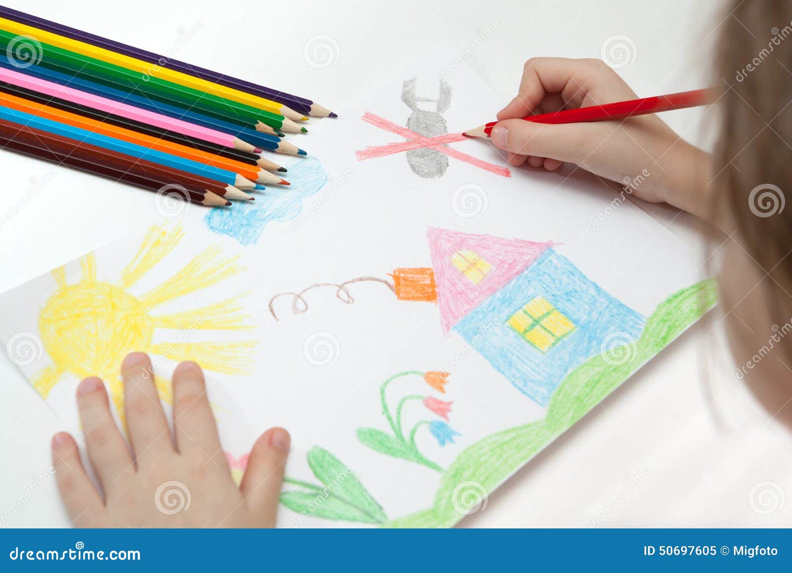 Childrens drawing stock image. Image of child, drawing - 50697605