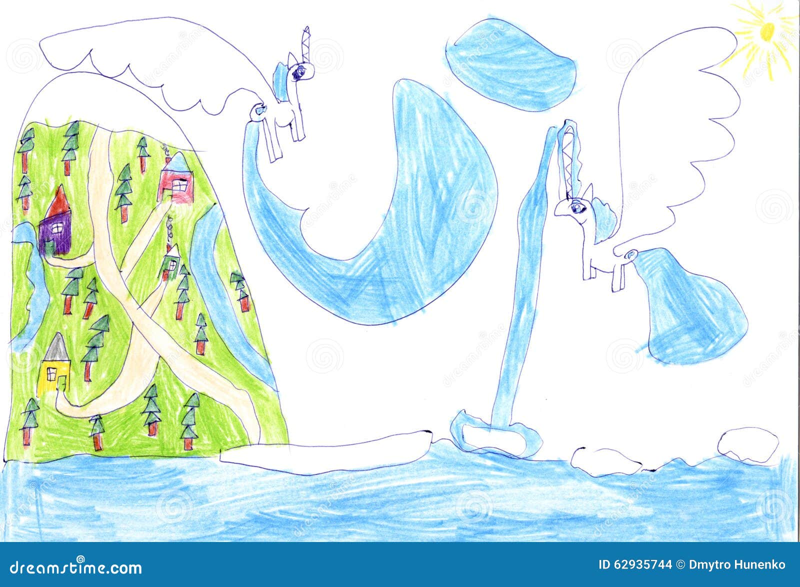 The Child Drew A Train On The Bridge Royalty-Free Stock Photography ...