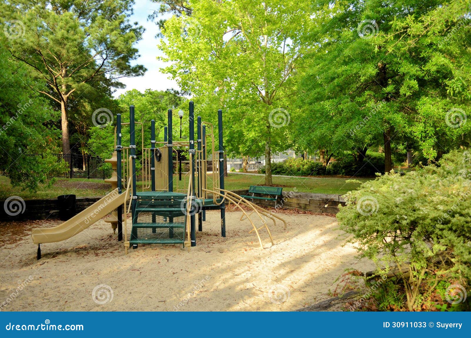 Childrens Empty Playground in the Park Stock Image - Image of bench ...