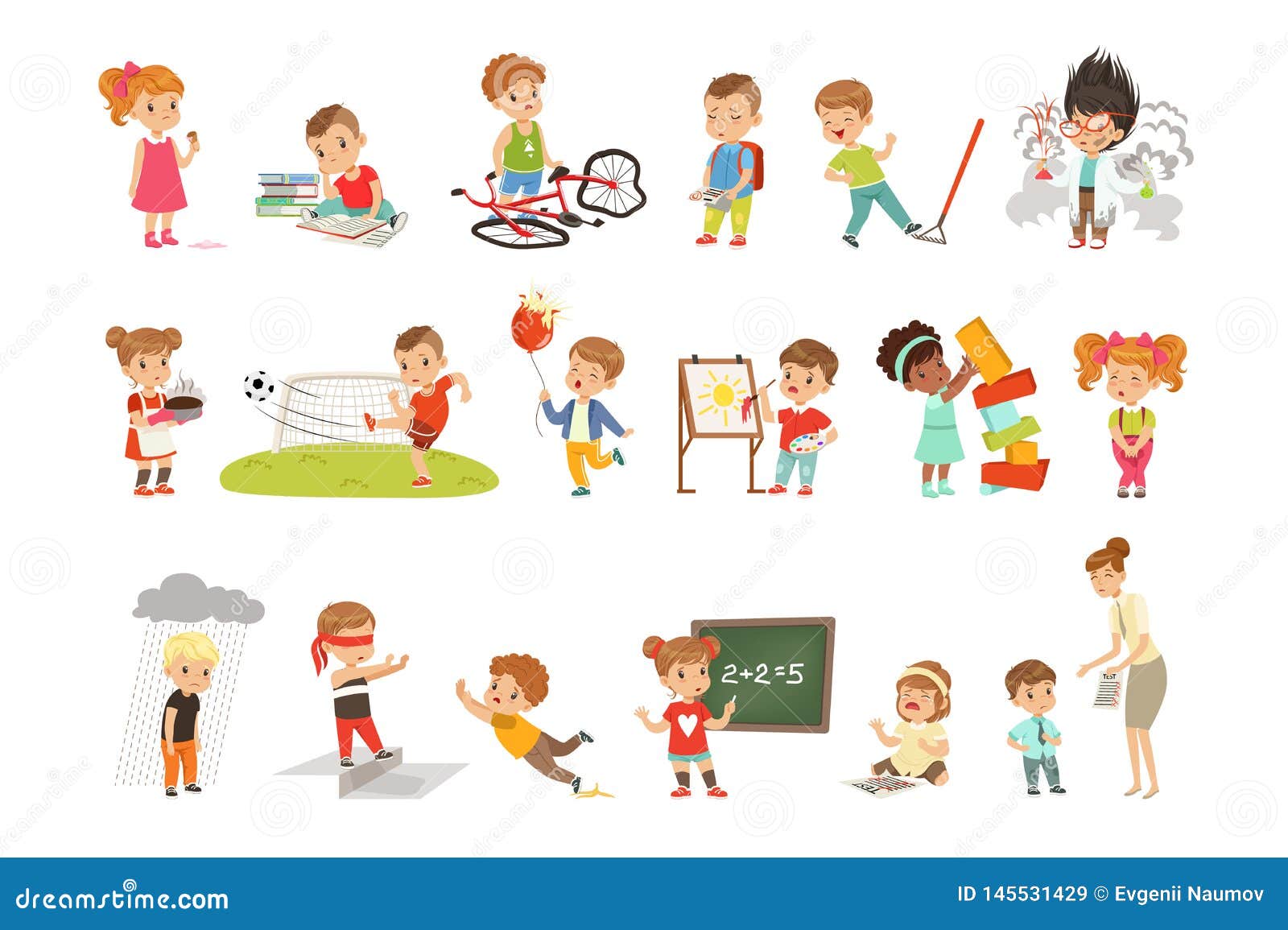 Childrens Failures and Mistakes Set, Frustrated Kids Experiencing Their ...