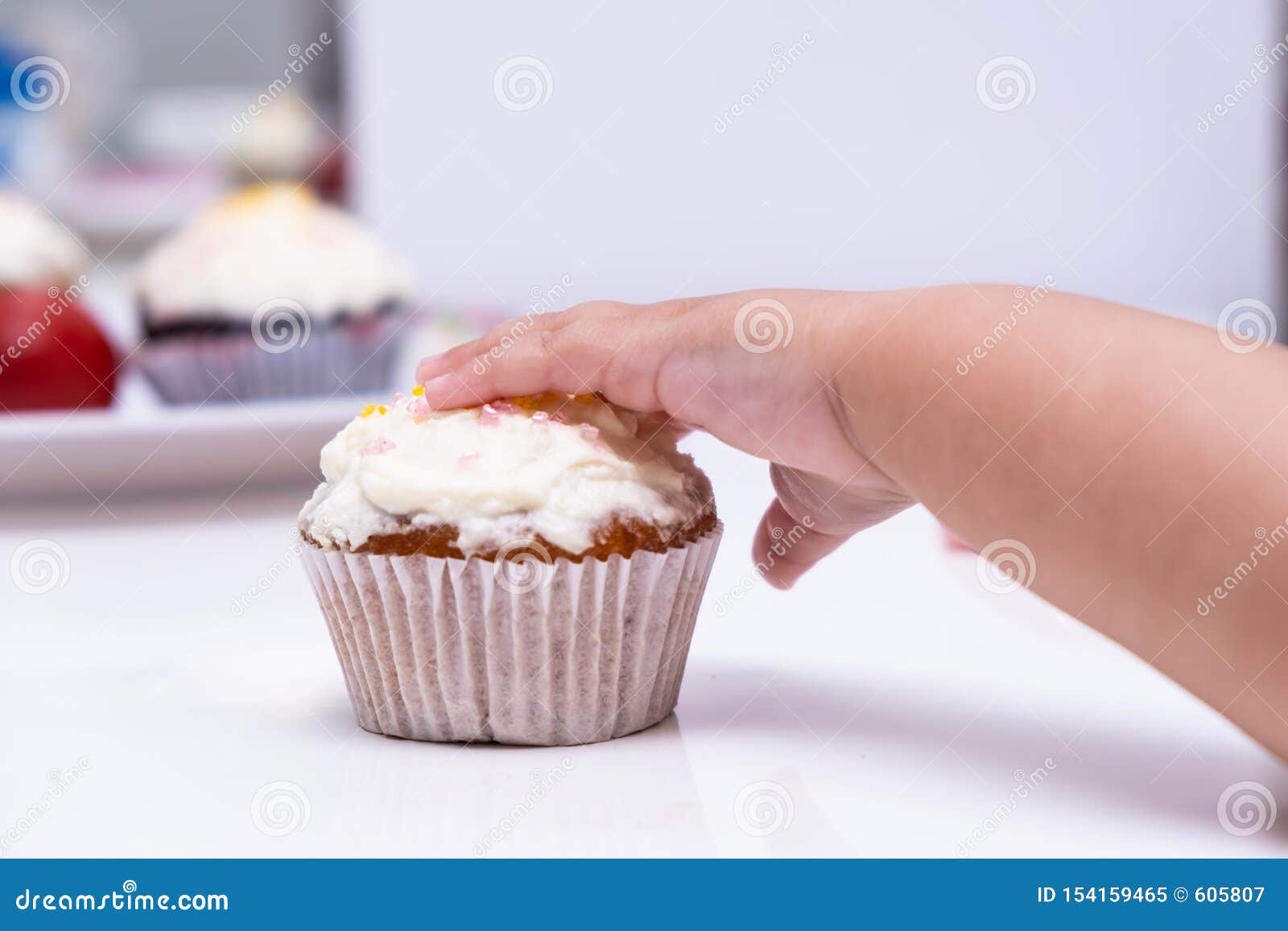 Childrens Hand Reaches for the Cake. Cake Stock Image - Image of ...