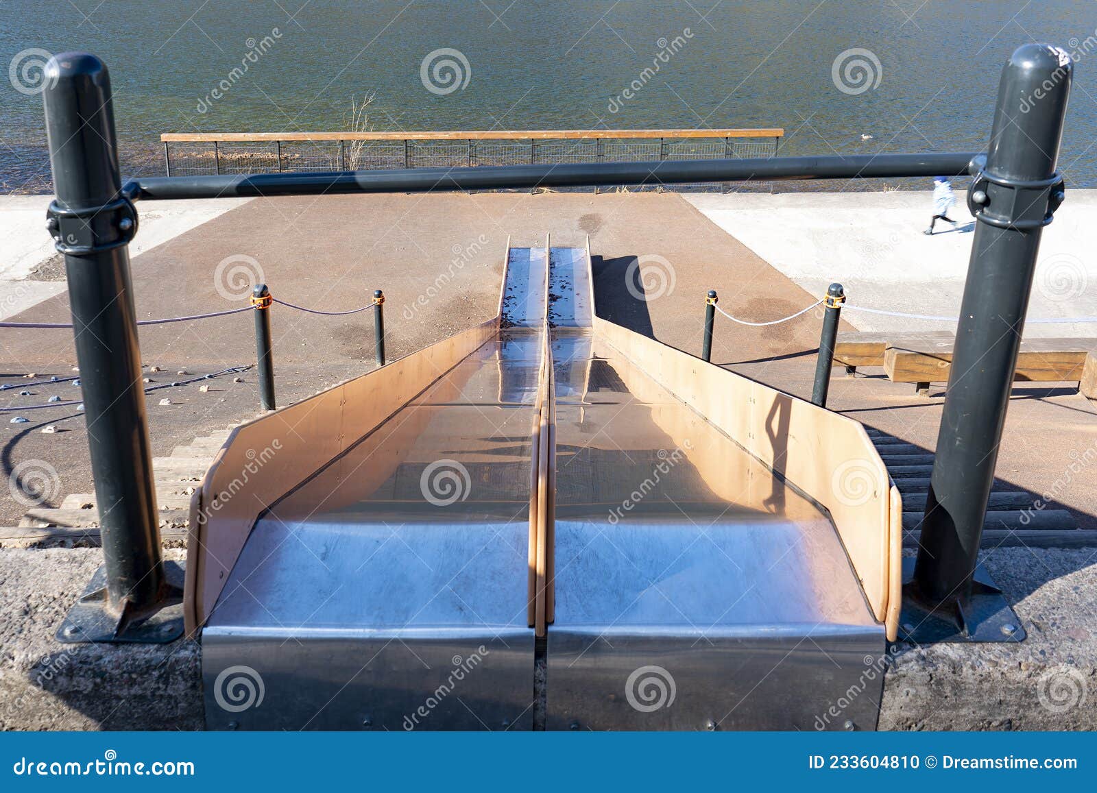 Childrens Iron Slide on the River Embankment. Stock Photo - Image of ...