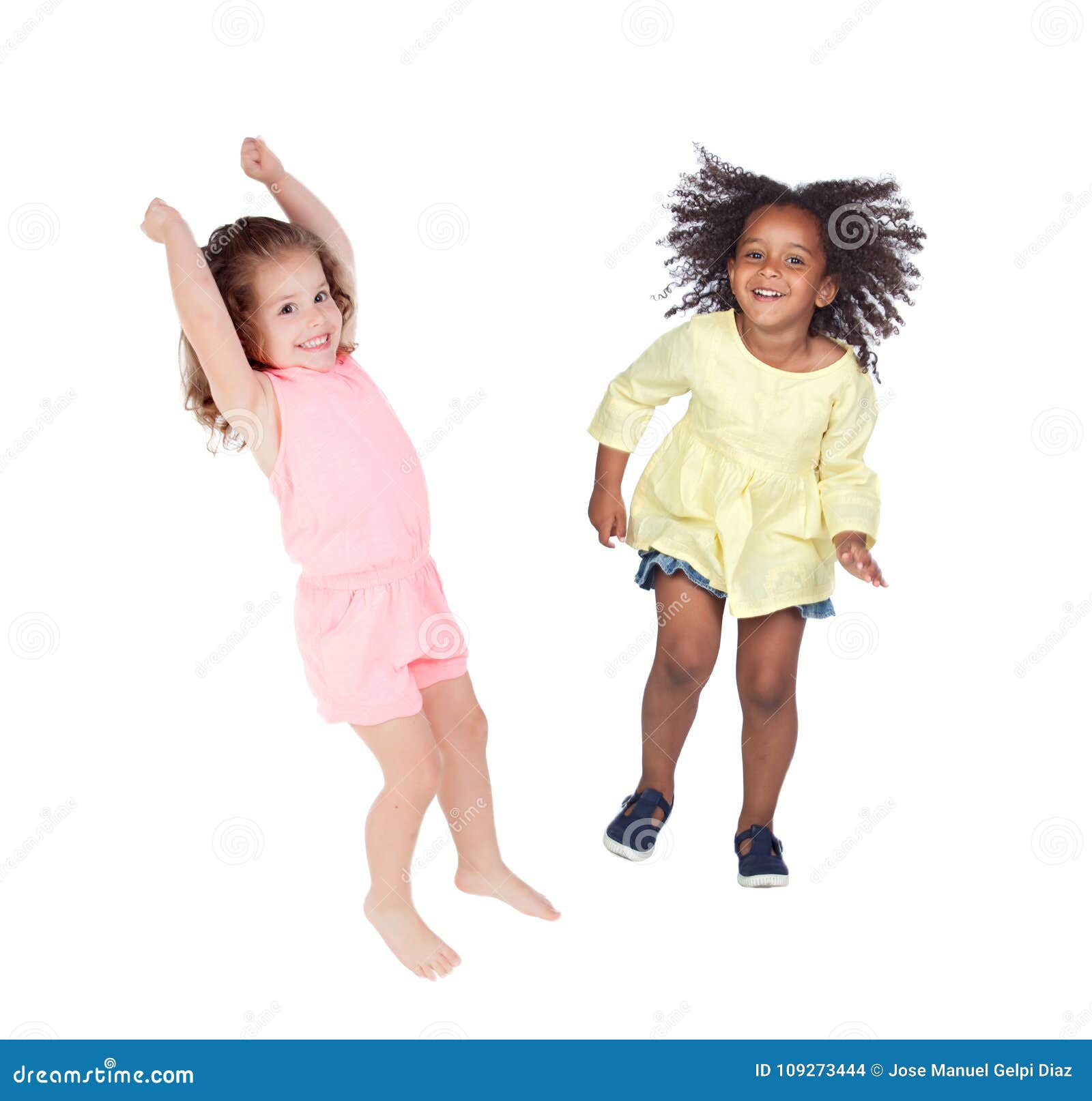 Childrens jumping at once stock photo. Image of girl - 109273444