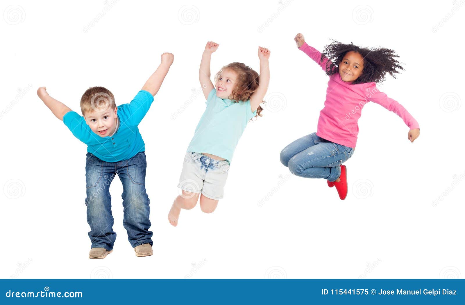 Childrens jumping at once stock image. Image of healthy - 115441575