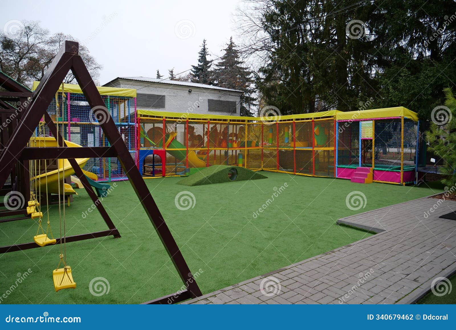 Childrens Playground without People in Forest Zone Stock Photo - Image ...