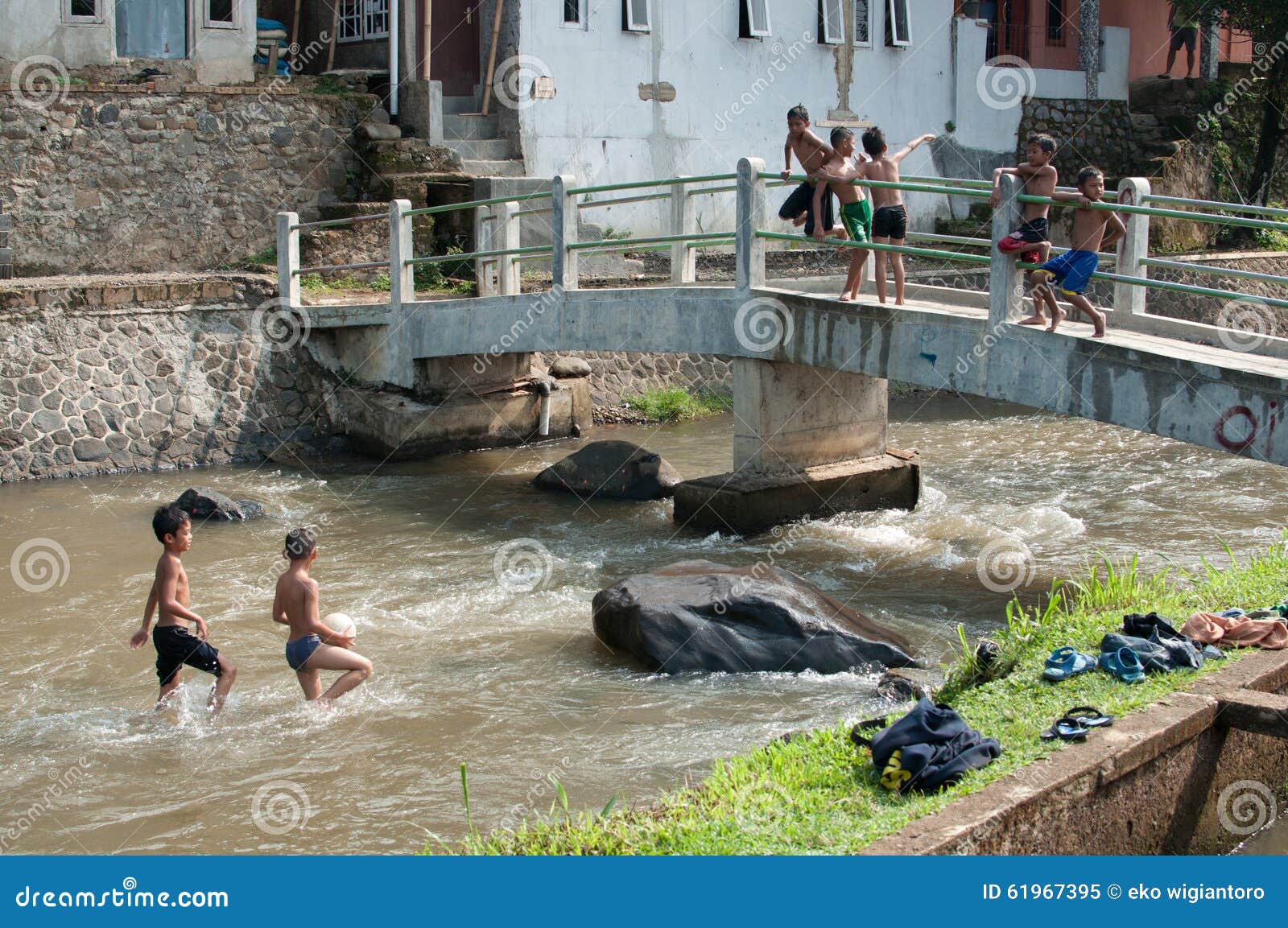 Childrens are Playing at the River Editorial Image - Image of ...