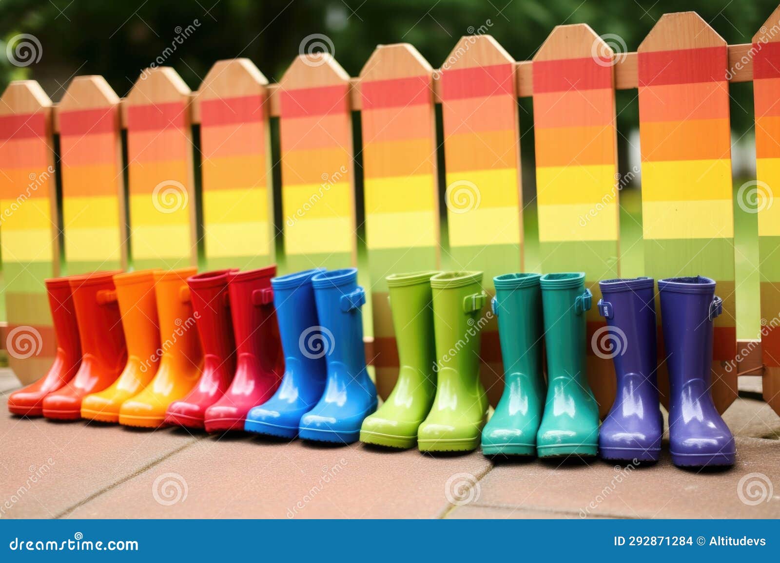 Childrens Rain Boots Lined Up in Rainbow Colors Stock Photo - Image of ...