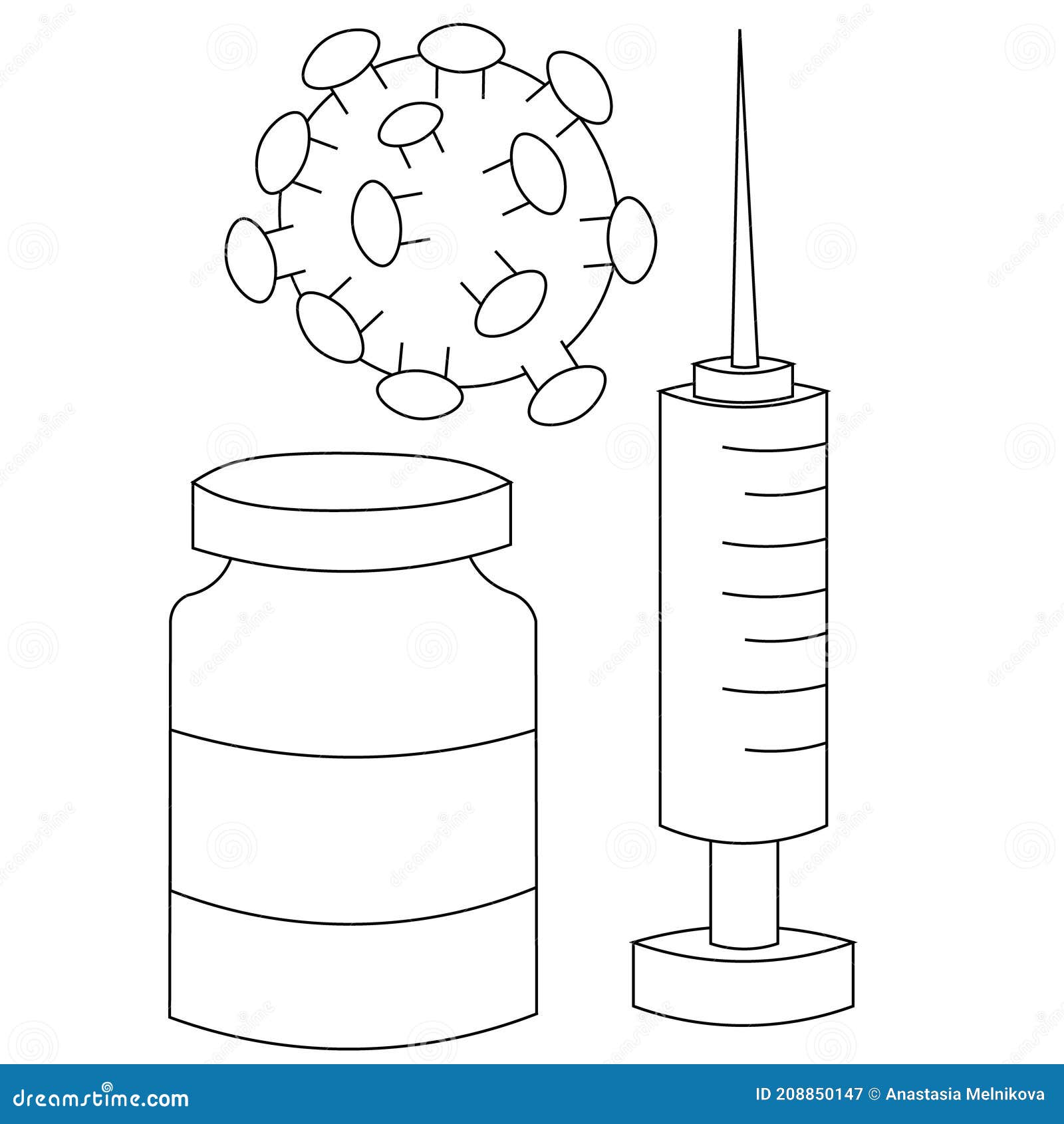 Syringe Vaccine and Virus. Draw Illustration in Black and White Stock ...