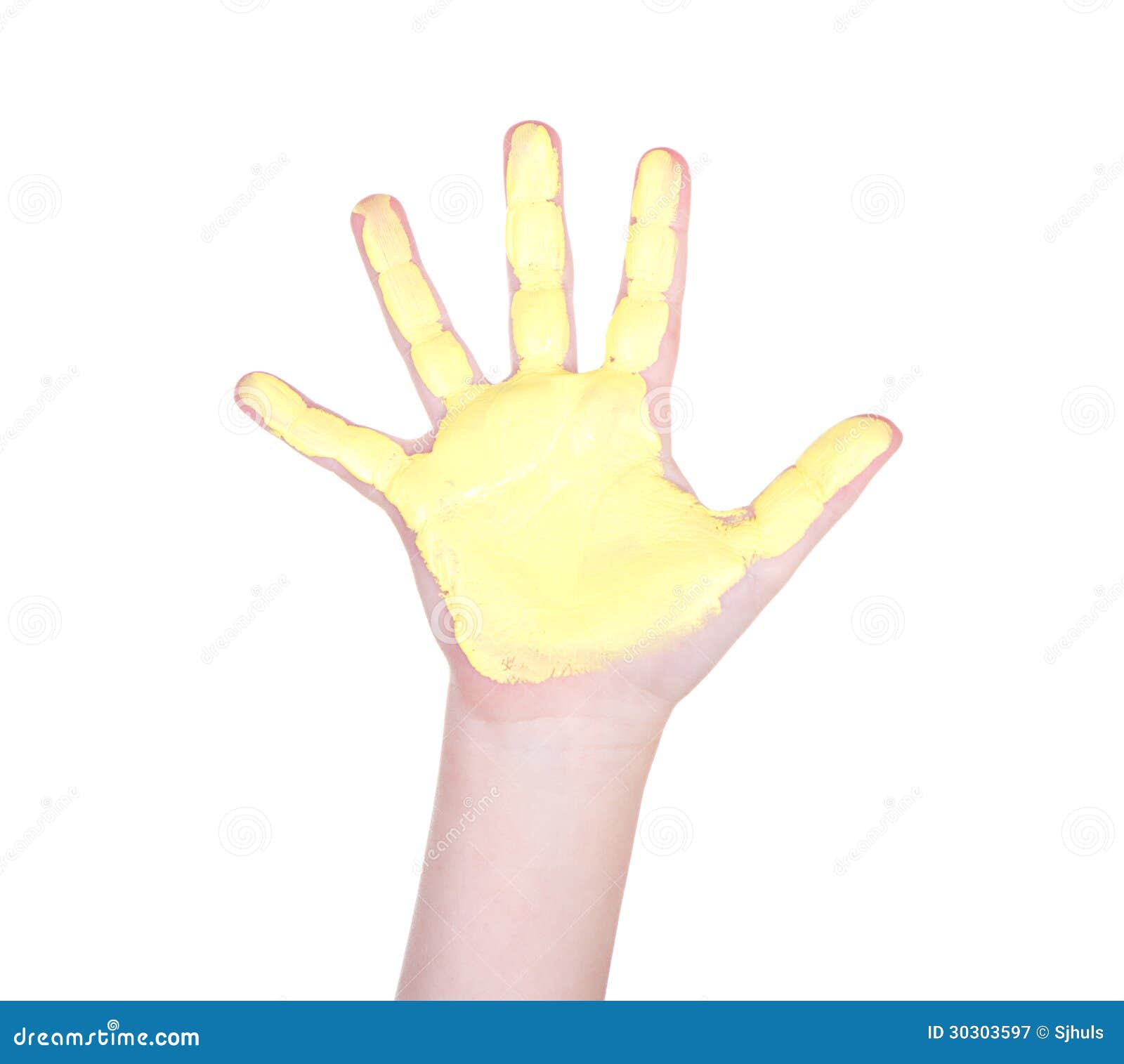Childs Hand with Yellow Paint on it Stock Image - Image of drawing ...