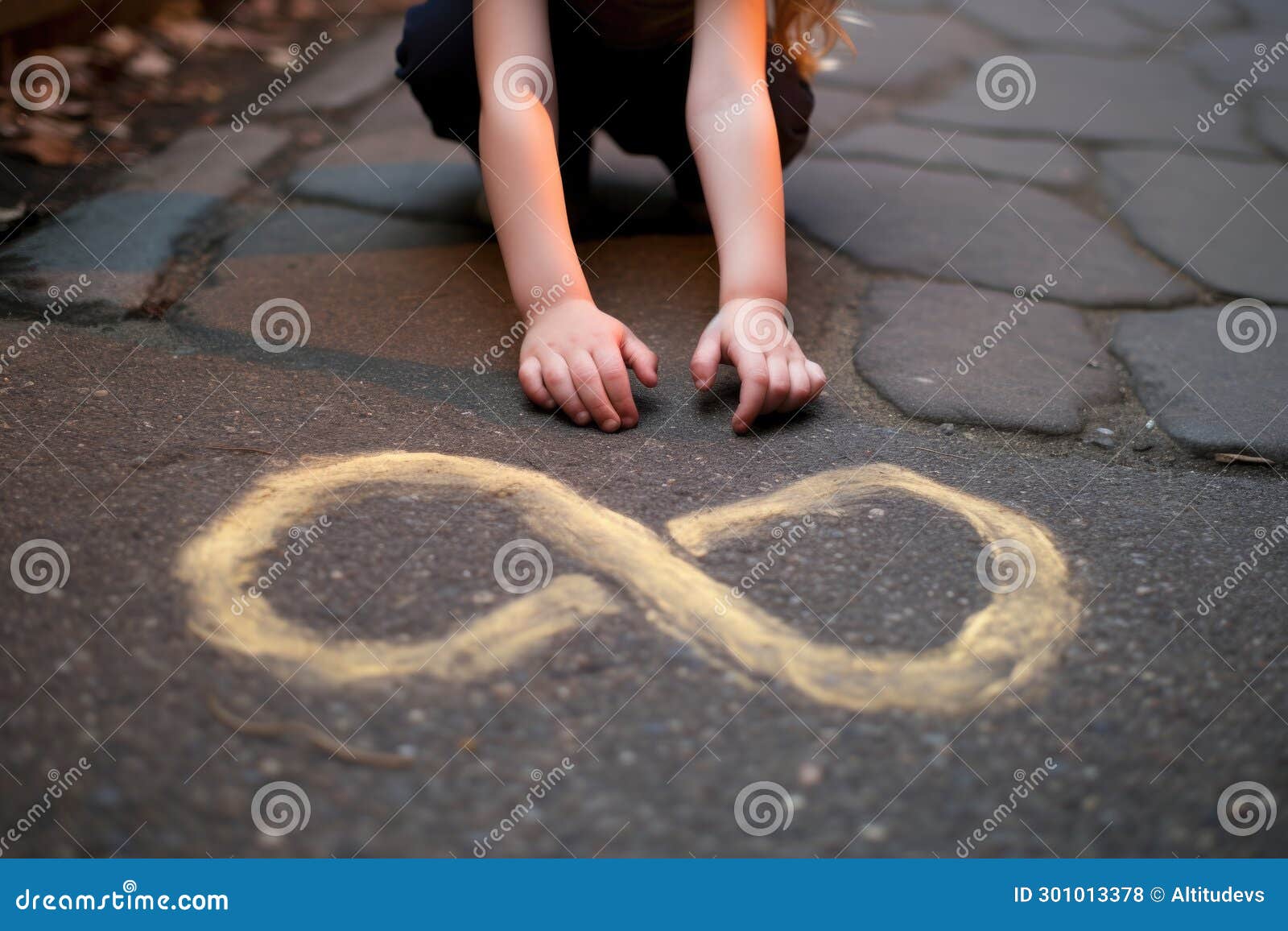 A Childs Hands Holding a Chalk-drawn Infinity Symbol on a Sidewalk ...
